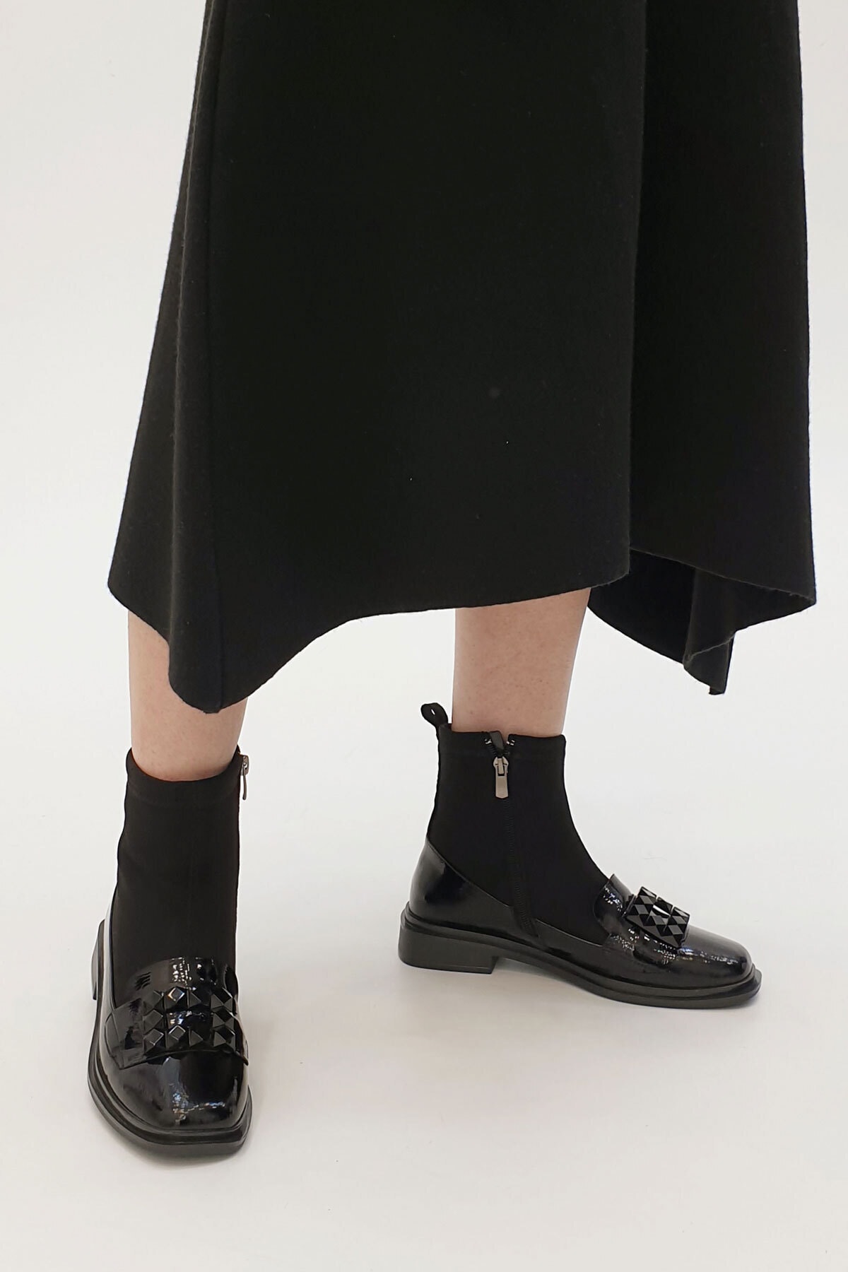 Marjin Kadın Siyah Rugan Golive Topuklu Bot Marjin Kadın Siyah Rugan Golive Topuklu Bot