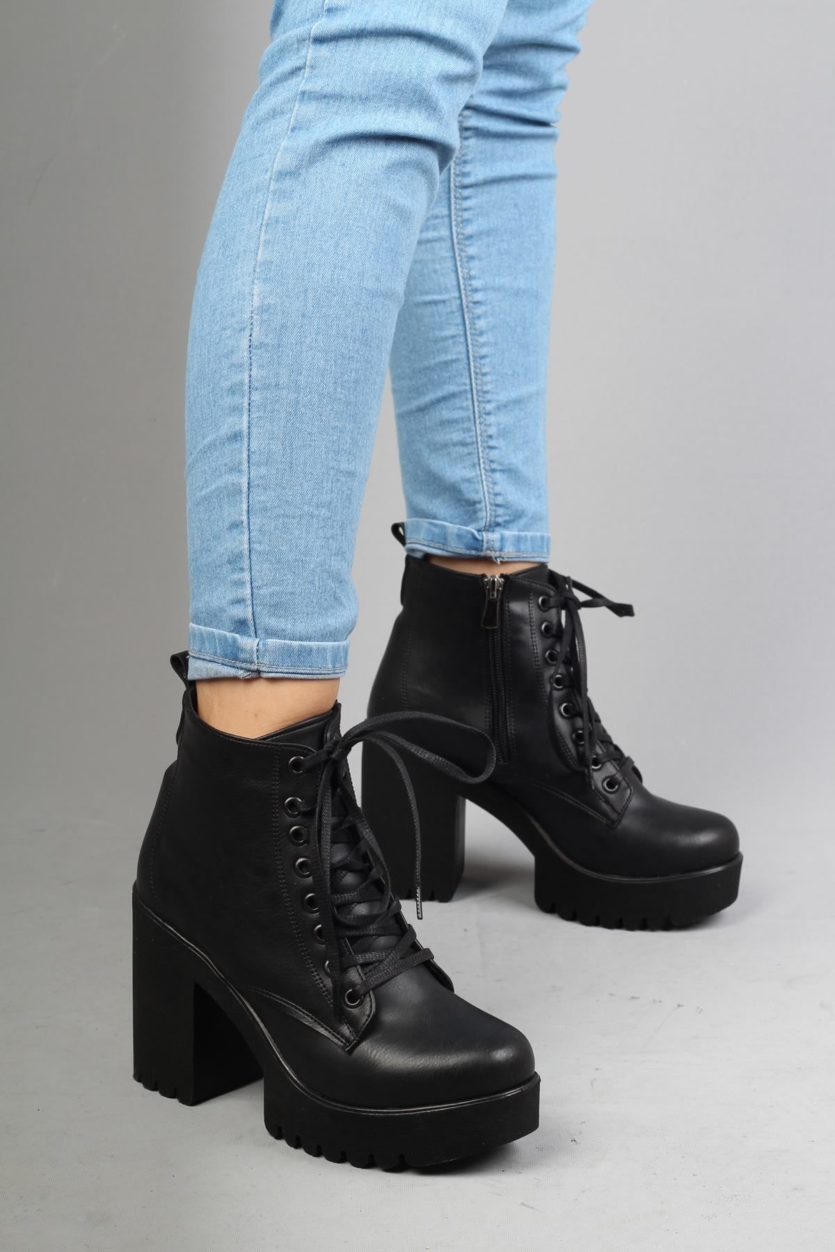 Modabuymus Kadın Siyah Kalın Tabanlı Platform Bot