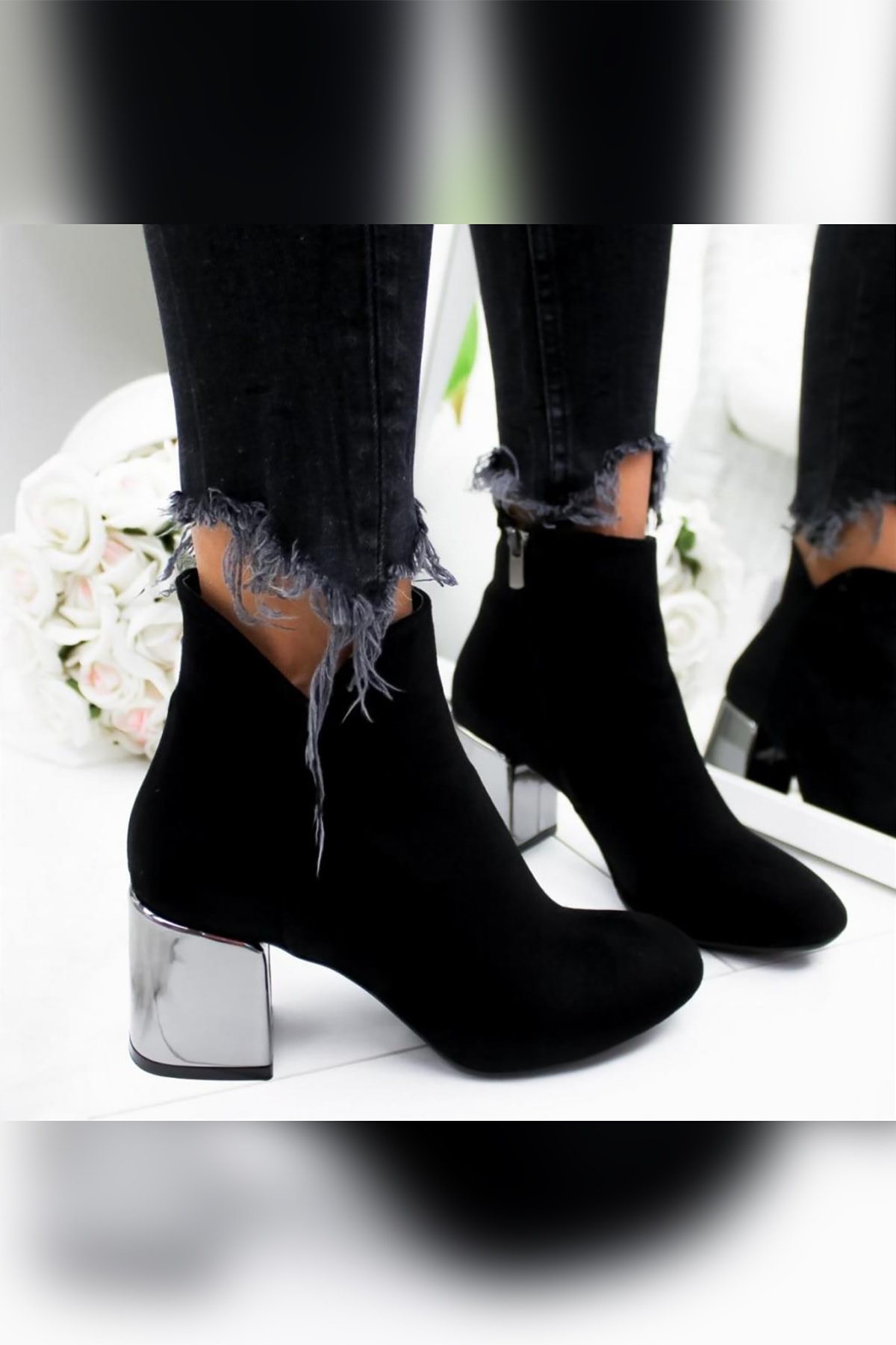 Limoya Madisyn Siyah Süet Ayna Topuklu Bot