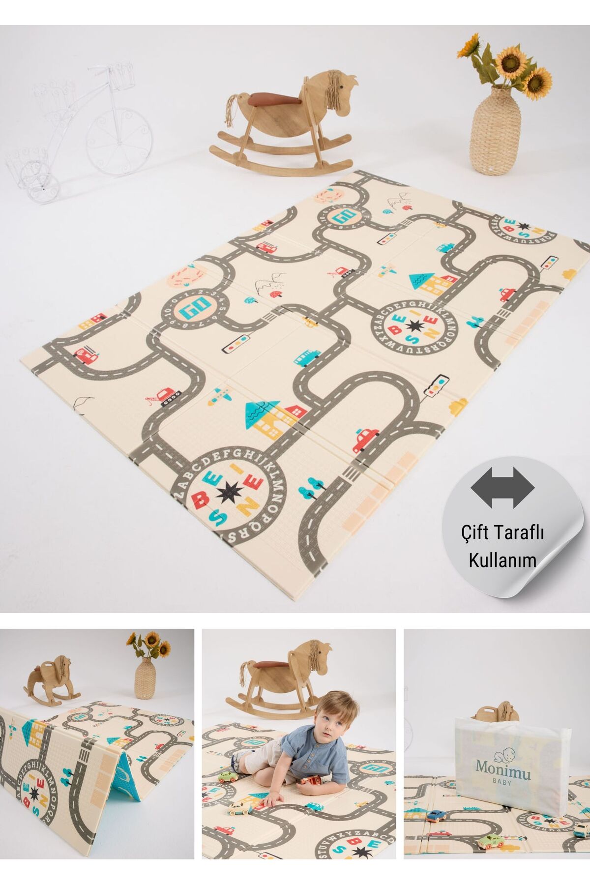 monimu baby Katlanabilir Çift Taraflı Oyun Matı-Oyun Halısı 130x200x1cm ...