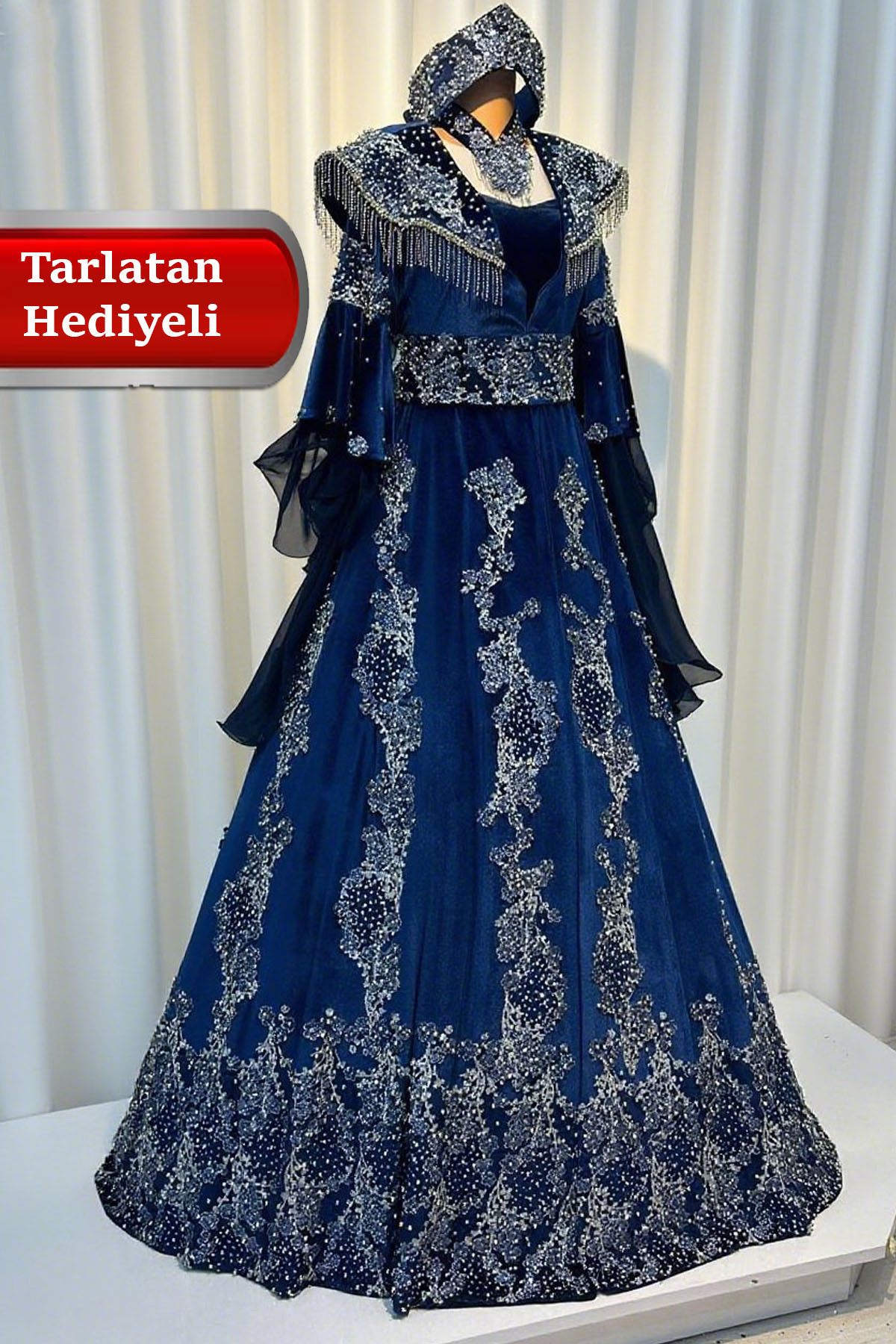 ZK ZÜMRÜT KAFTAN LACİVERT SİLVER KADİFE BİNDALLI KAFTAN KINA GECESİ ...