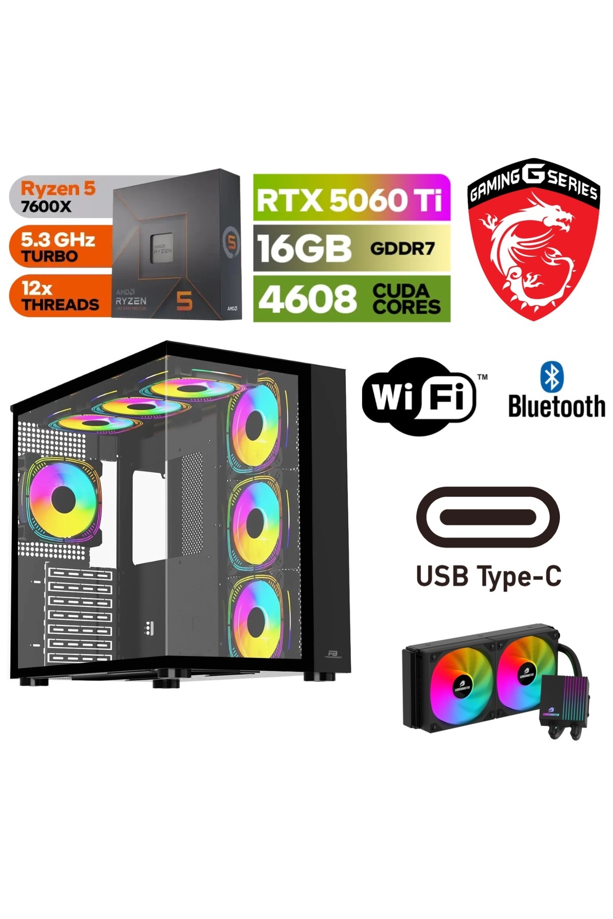 MSI GAMİNG-DDR5-RTX-5060Tİ 16 GB-RYZEN 5 7600X -32GB DDR5 RAM-1TB-M.2SSD-WİNDOWS 11 PRO-SIVI ...