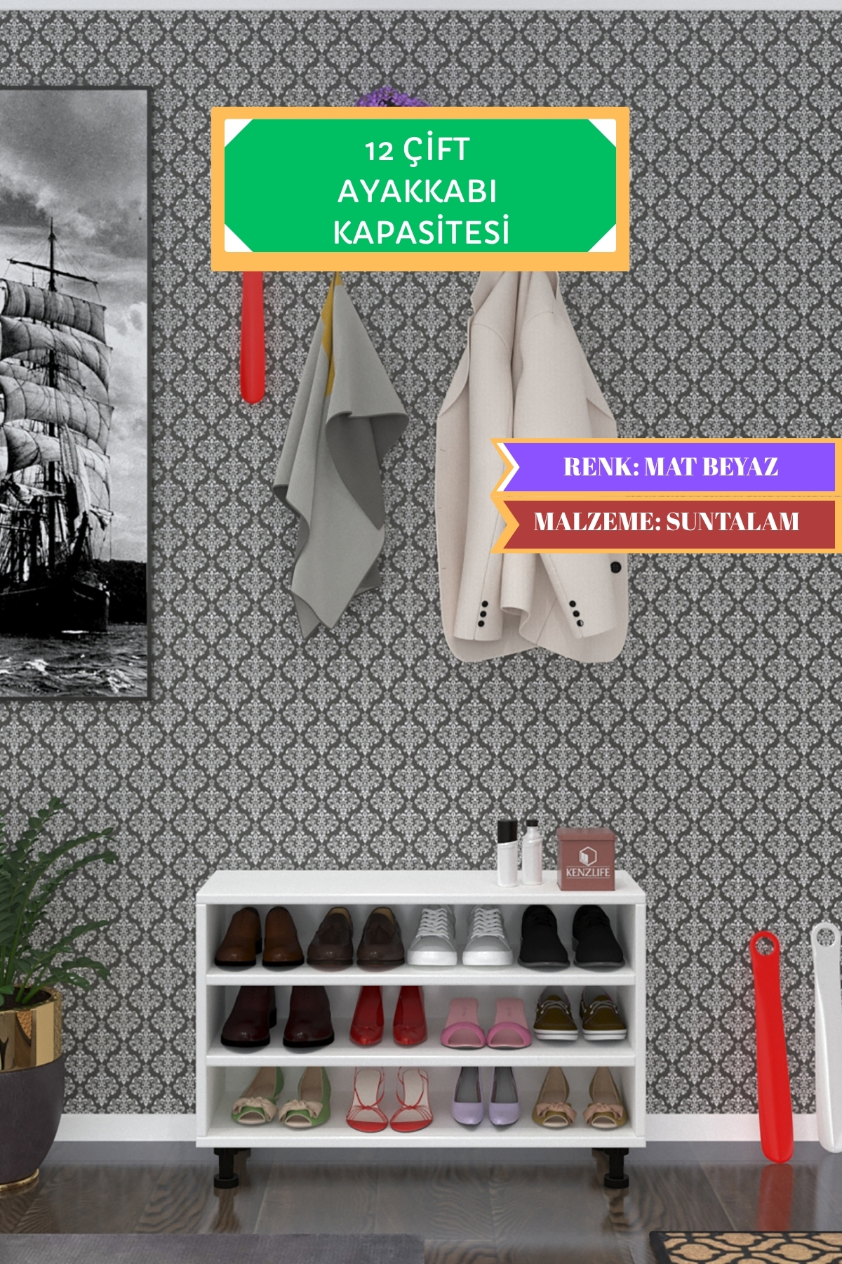 Kenzlife Ayakkabılık Çapula3 Byz 53*080*30 Kapaksız 3 Raflı 12 Çift ...