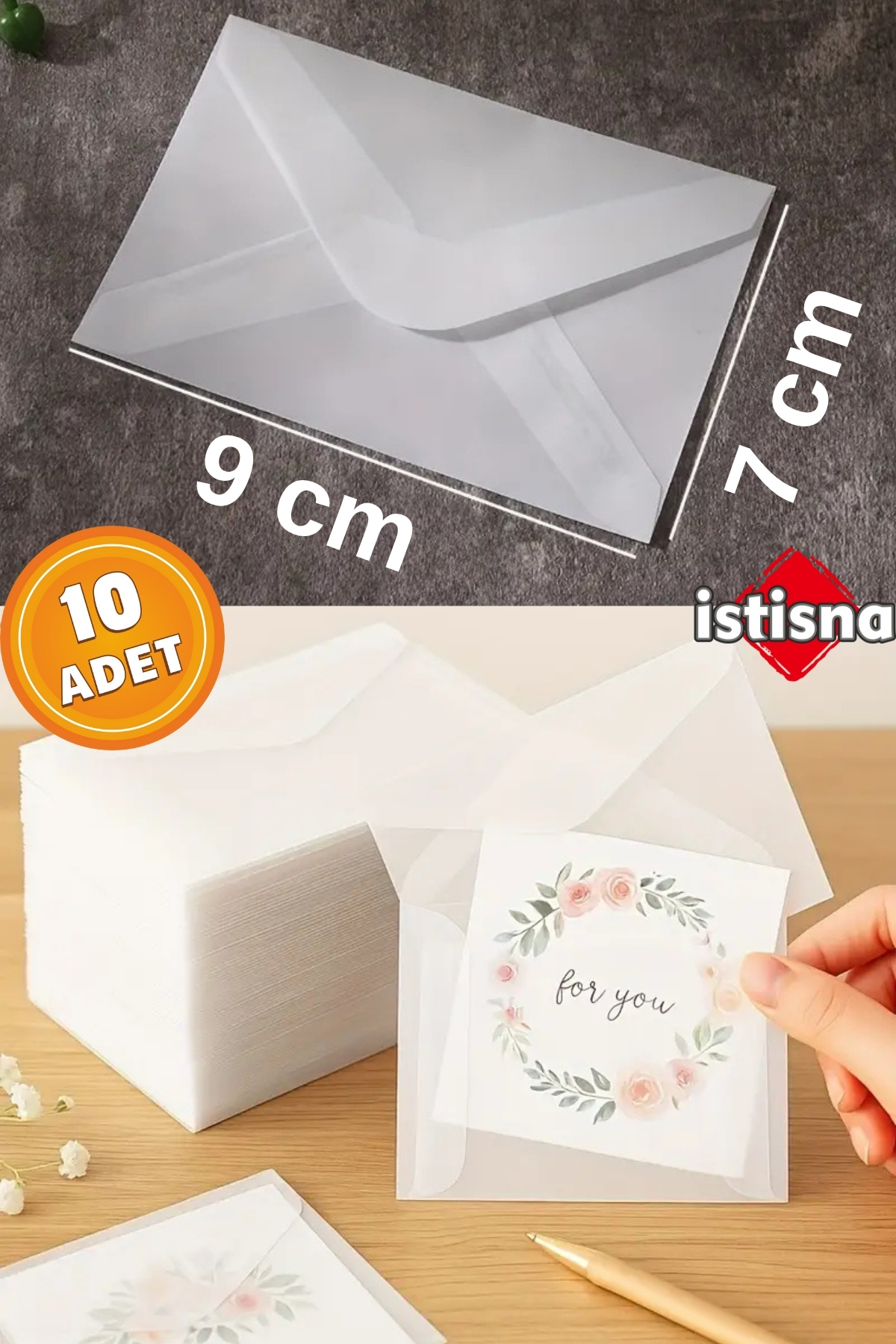 İstisna 10 Adet Mini Şeffaf Zarf 7*9 Cm Aydınger Zarf Transparan Zarf ...