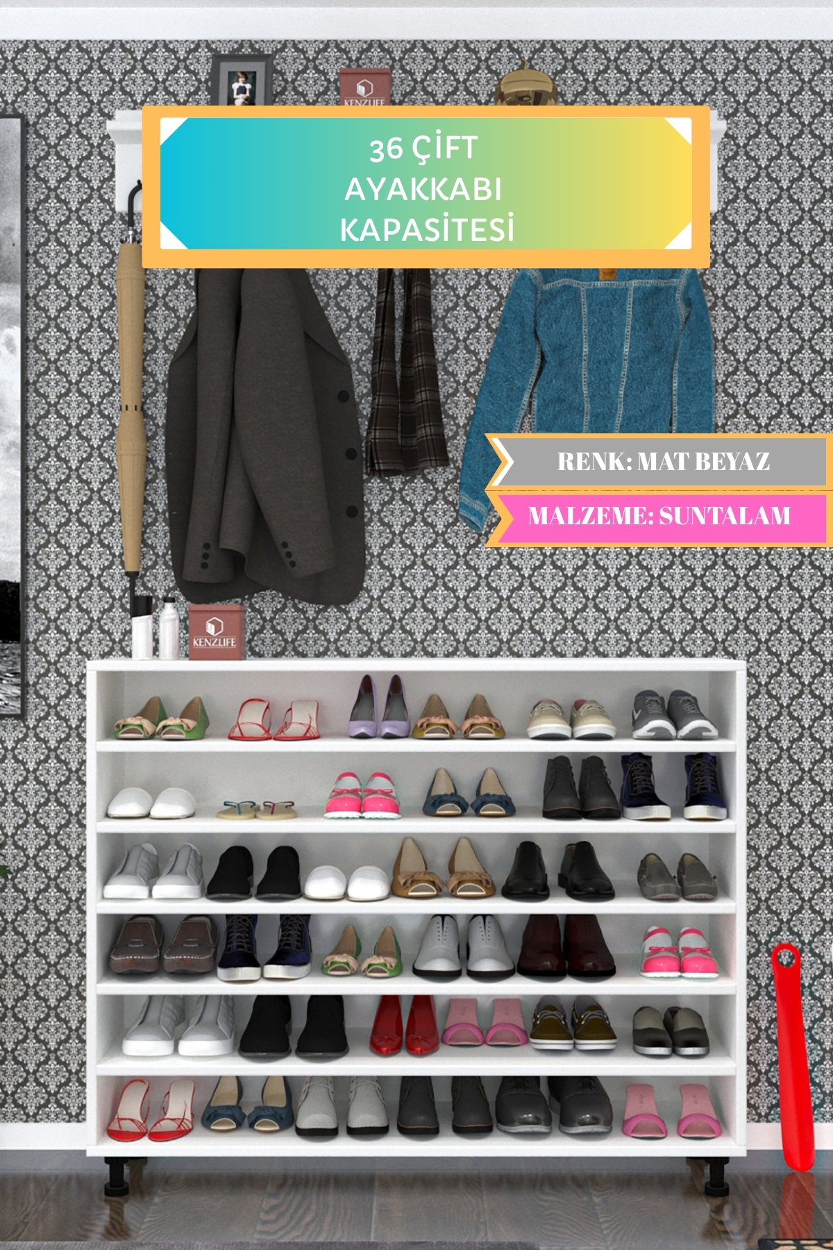 Kenzlife Ayakkabılık Nalın6 Byz 53*120*30 Kapaksız 6 Raflı 36 Çift ...