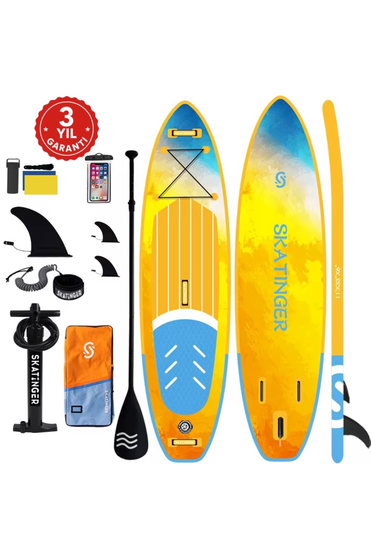 Skatinger 3 Yıl Garantili Flynn 3 Finli 335x84cm Sup Paddle Board Sörf ...