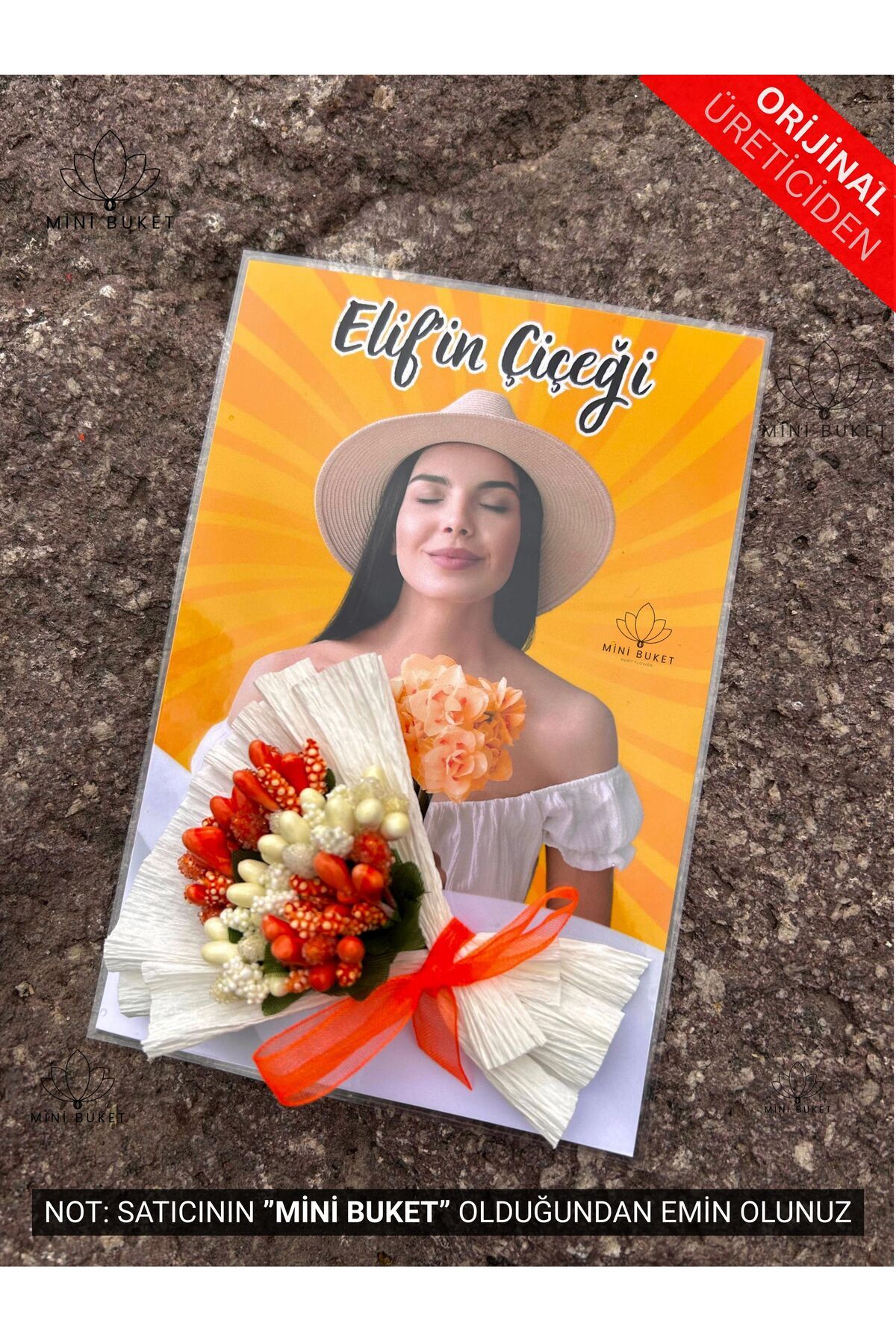 Merit Flower Mini Buket Kişiye Özel Fotoğraflı Turuncu Çiçek Buketi ...