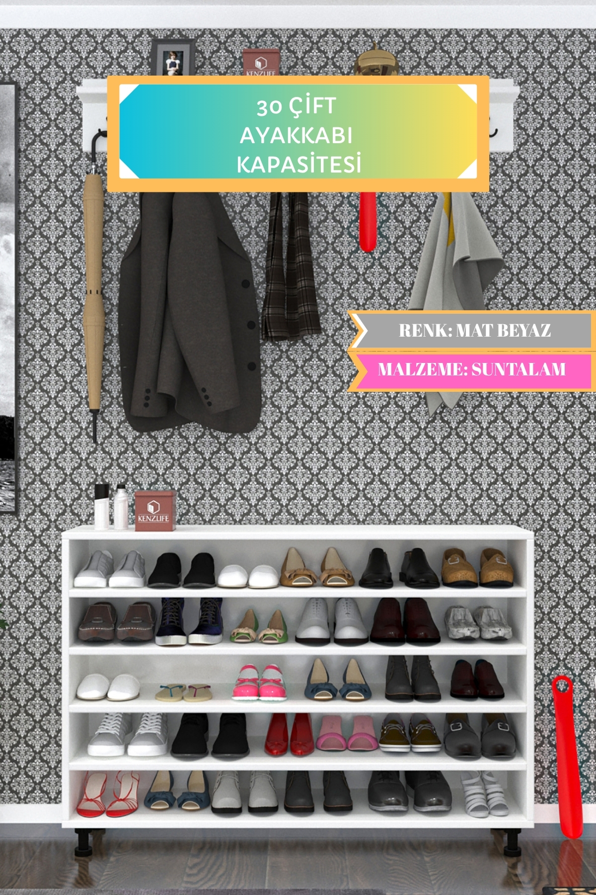 Kenzlife Ayakkabılık Nalın5 Byz 53*120*30 Kapaksız 5 Raflı 30 Çift ...