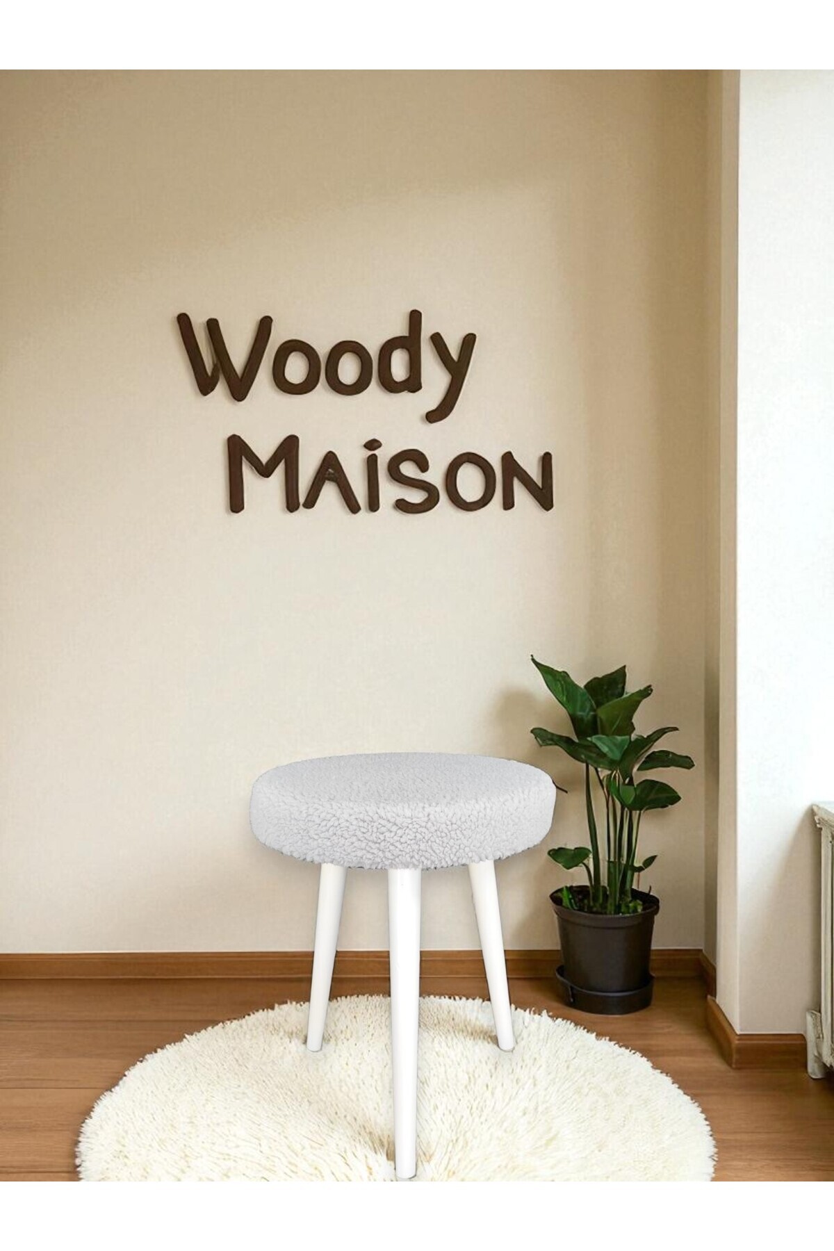 WoodyMaison CİCO Gürgen Ahşap Retro Ayak Dekoratif Beyaz Pelüş Teddy ...