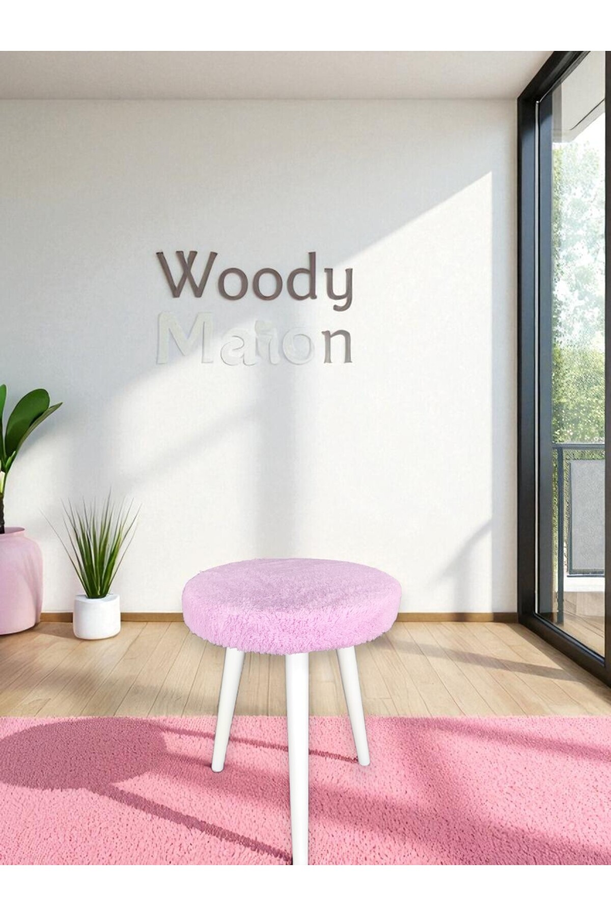 WoodyMaison CİCO Gürgen Ahşap Retro Ayak Dekoratif Beyaz Pelüş Teddy ...