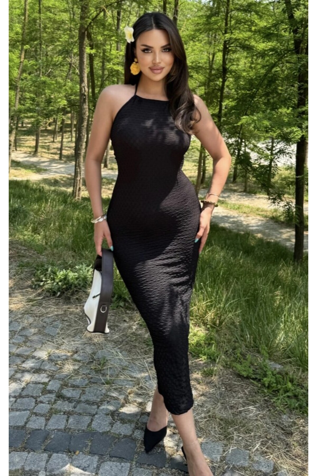 Femaura Elbise - FM075 Model Boyundan Bağlamalı Bürümcük Elbise ...