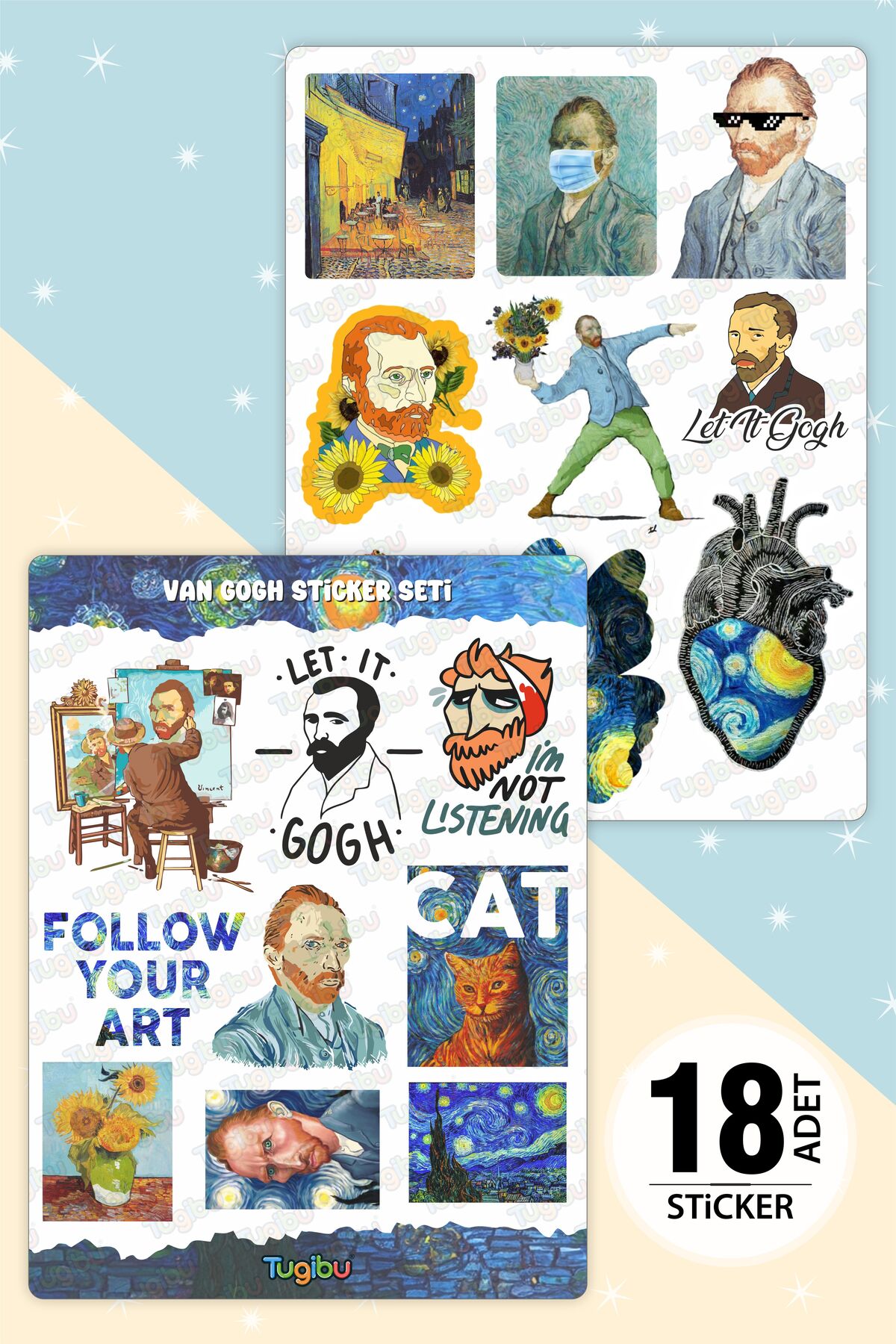 TUGİBU Van Gogh Sticker Seti, Sanat Sticker Seti, 18 Adet Van Gogh ...