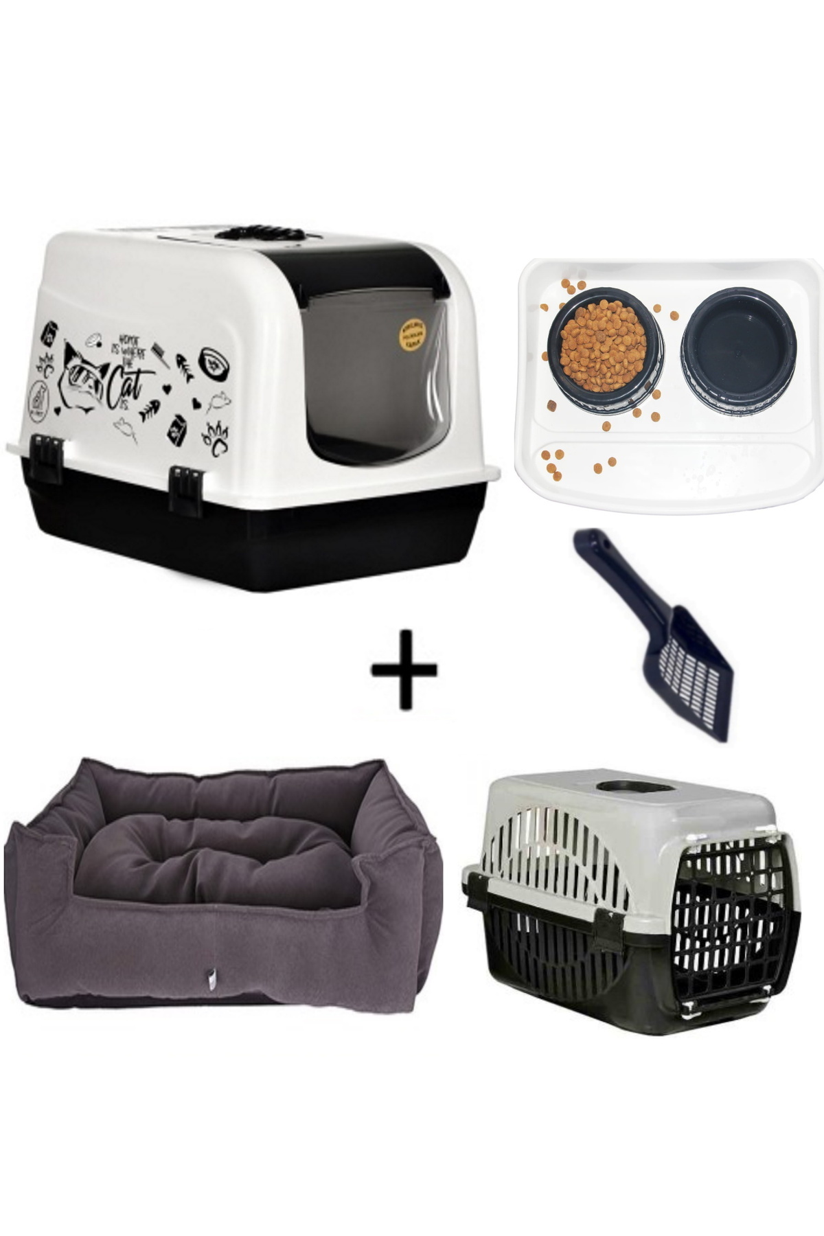 optimal&prime Maxi Kedi Tuvalet Kabı ( Simit Yatak, Taşıma Kabı ve Mama ...