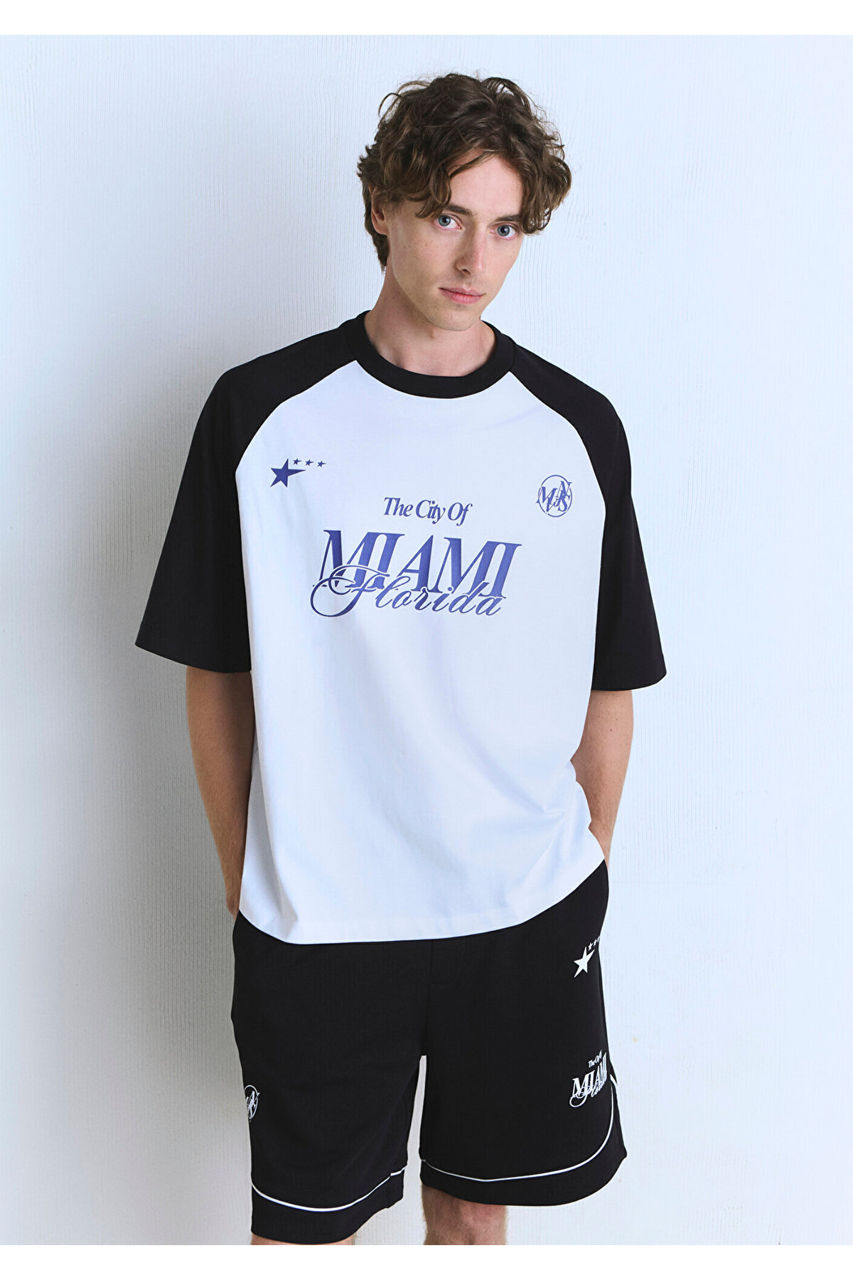 Mavi Miami Florida Baskılı Beyaz Tişört Oversize / Geniş Kesim 0612780 ...