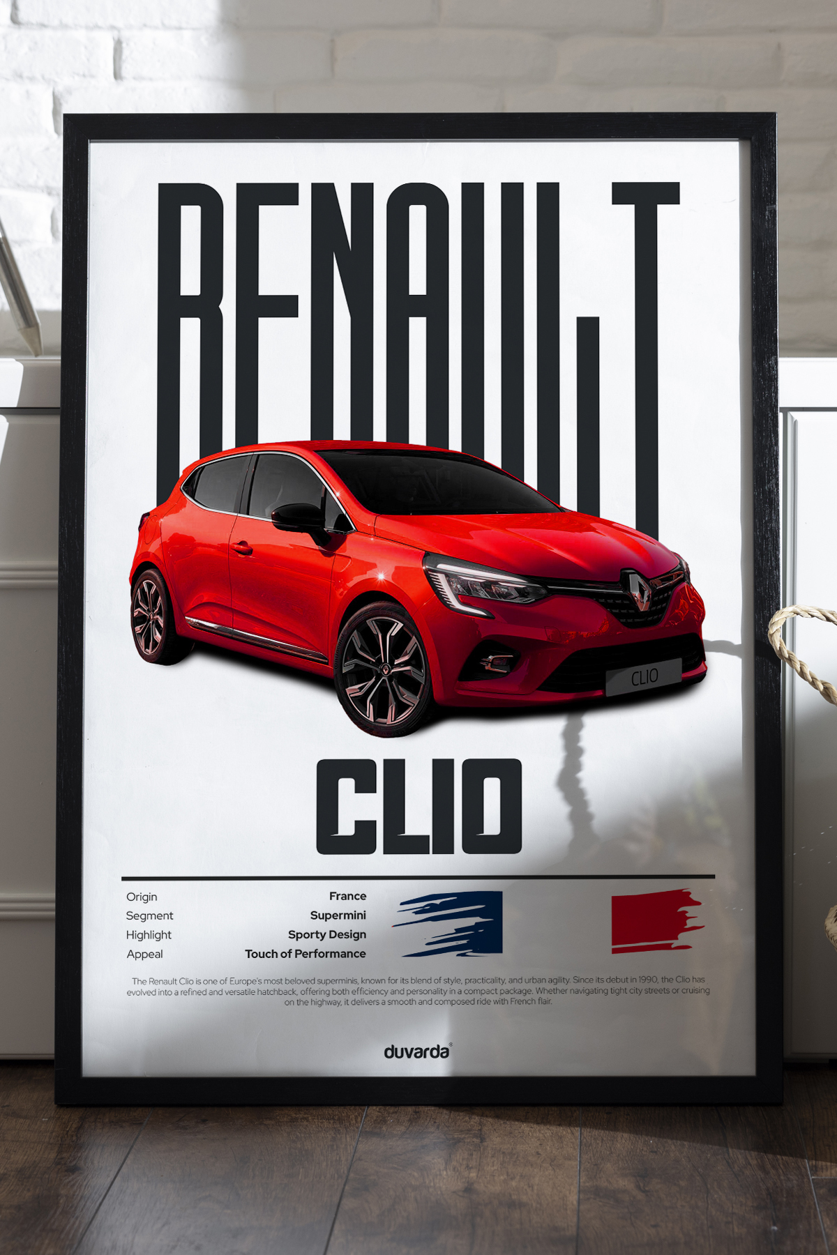 Duvarda Renault Clio Araba Siyah Ahşap Çerçeveli Poster, Dekoratif ...