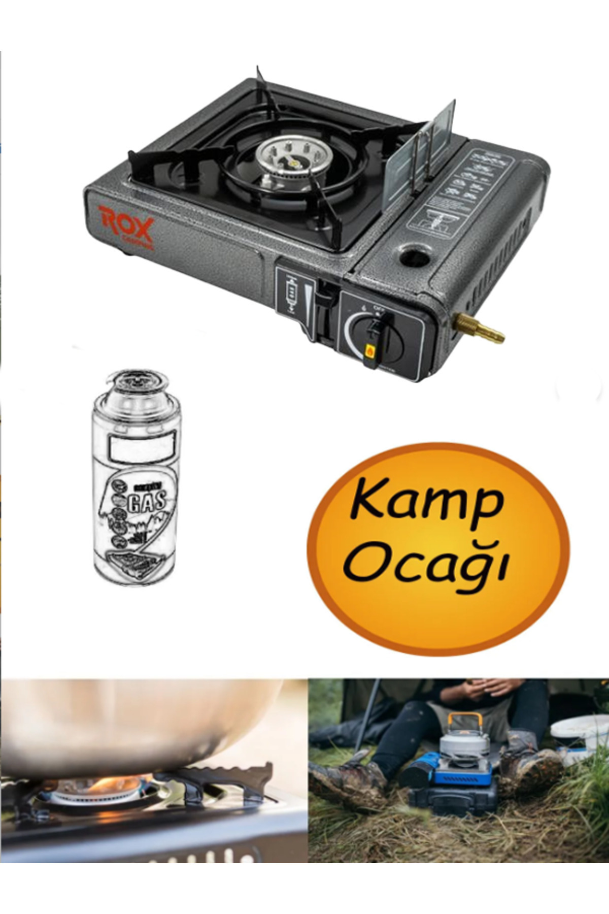 NUBLADO Taşınabilir Portatif Kamp Ocağı Tek Gözlü Gri Renk Kartuşlu Tüp ...