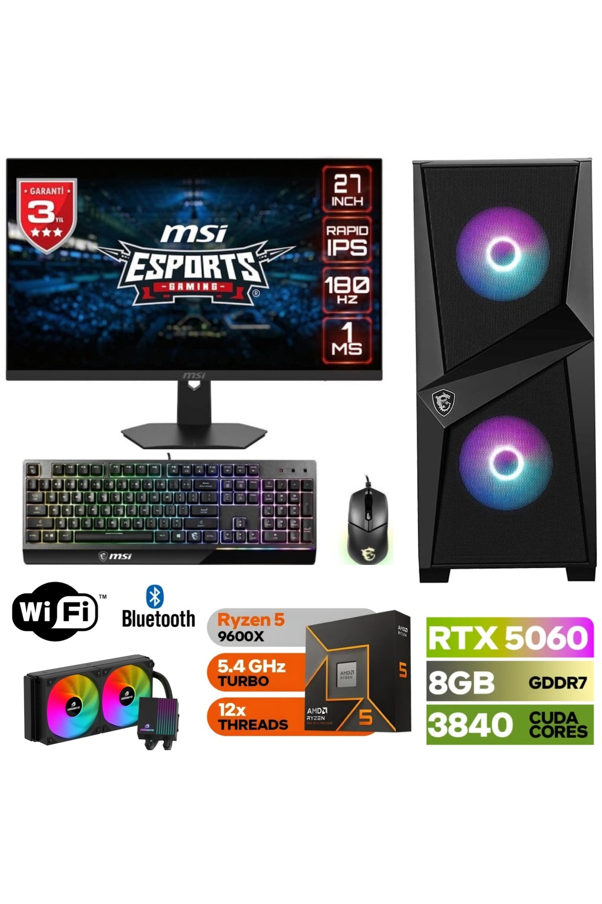 MSI DDR5-27"180HZ-1MS-RTX 5060 8GB-RYZEN 5 9600X-32GB-64GB RAM-1TB M.2 ...
