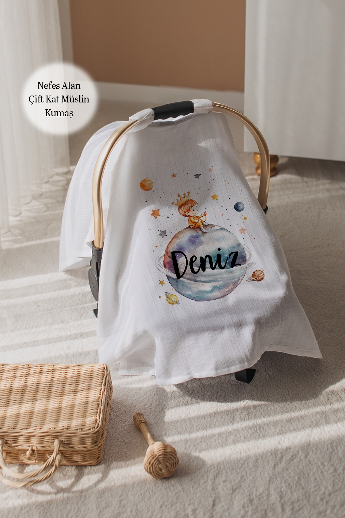 Astral Baby %100 Pamuk İsme Özel Çift Katlı Müslin Puset Örtüsü-Küçük ...