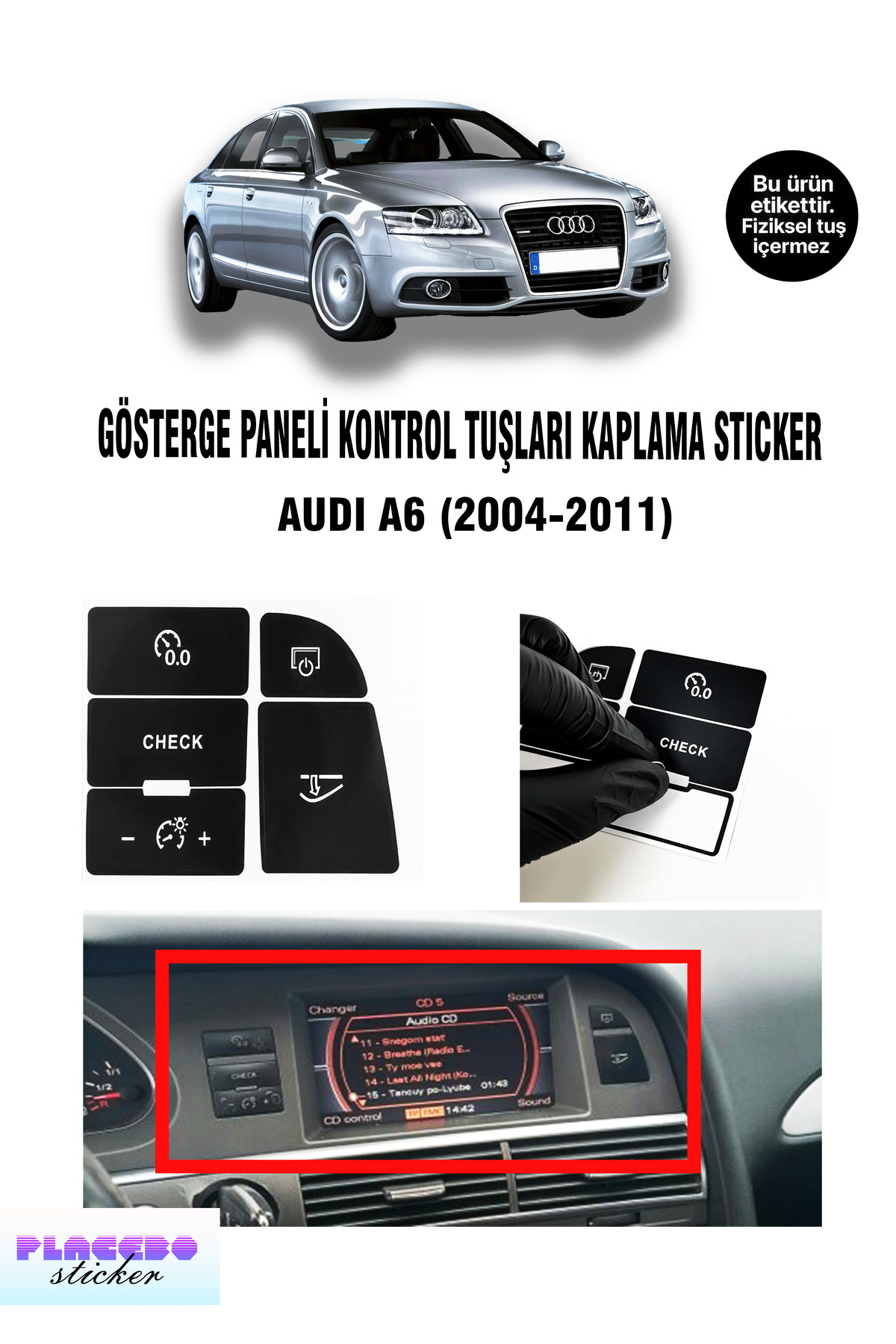 PLACEBO Audi A6 2004–2011 Gösterge Paneli Kontrol Tuşları Sticker ...