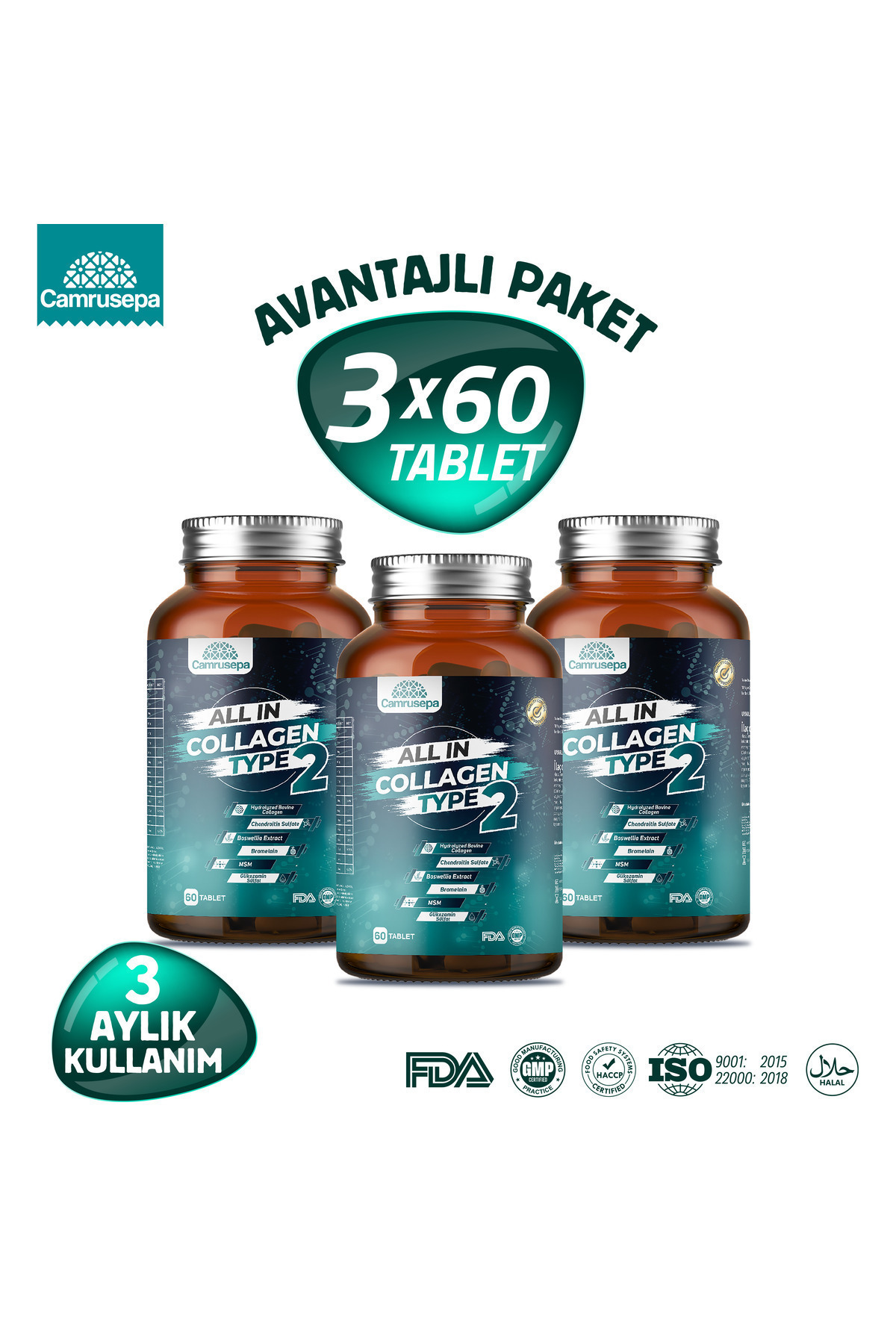 Camrusepa All In Collagen Type 2 – 3’lü Avantajlı Paket (3 × 60 TABLET ...