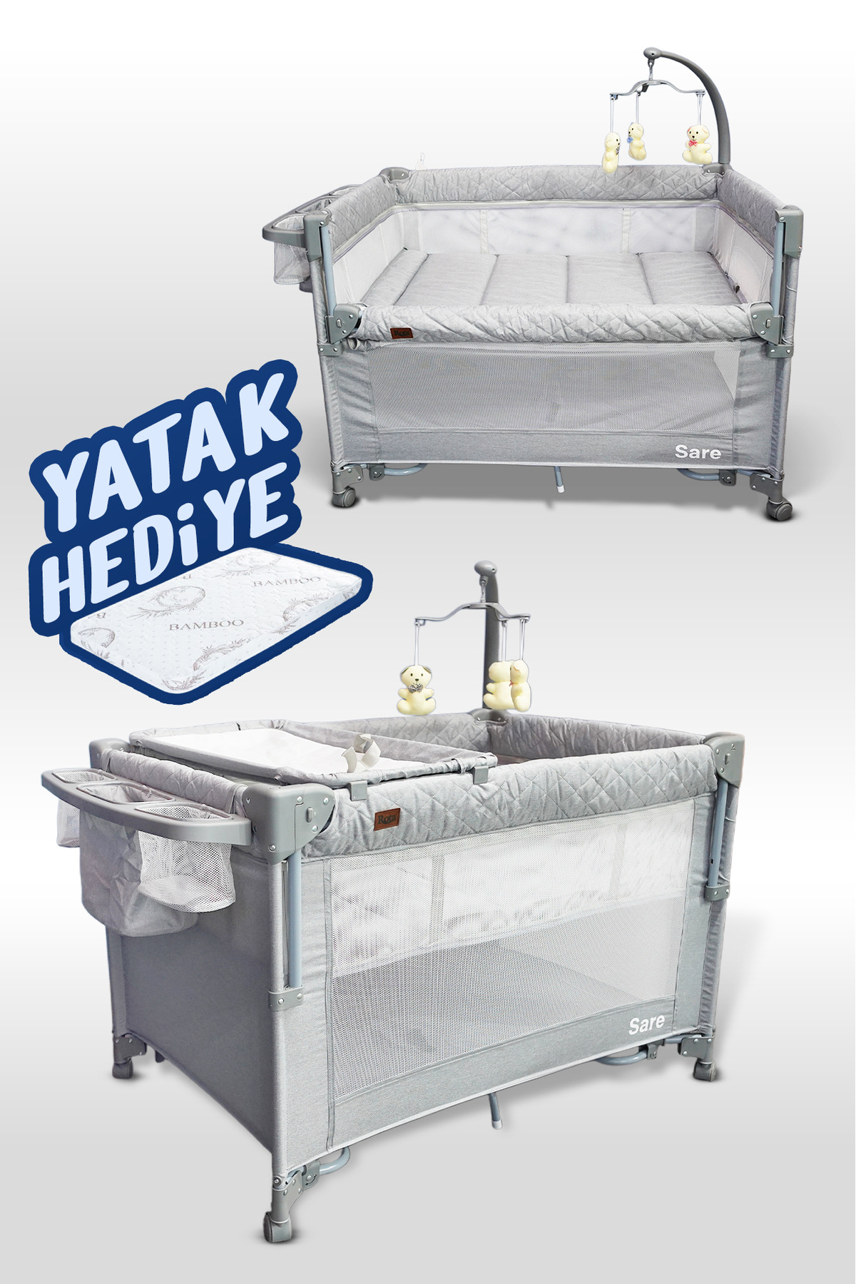 ROTA Sare Anne Yanı Park Yatak Oyun Parkı Beşik 70x110 Cm - Yatak ...