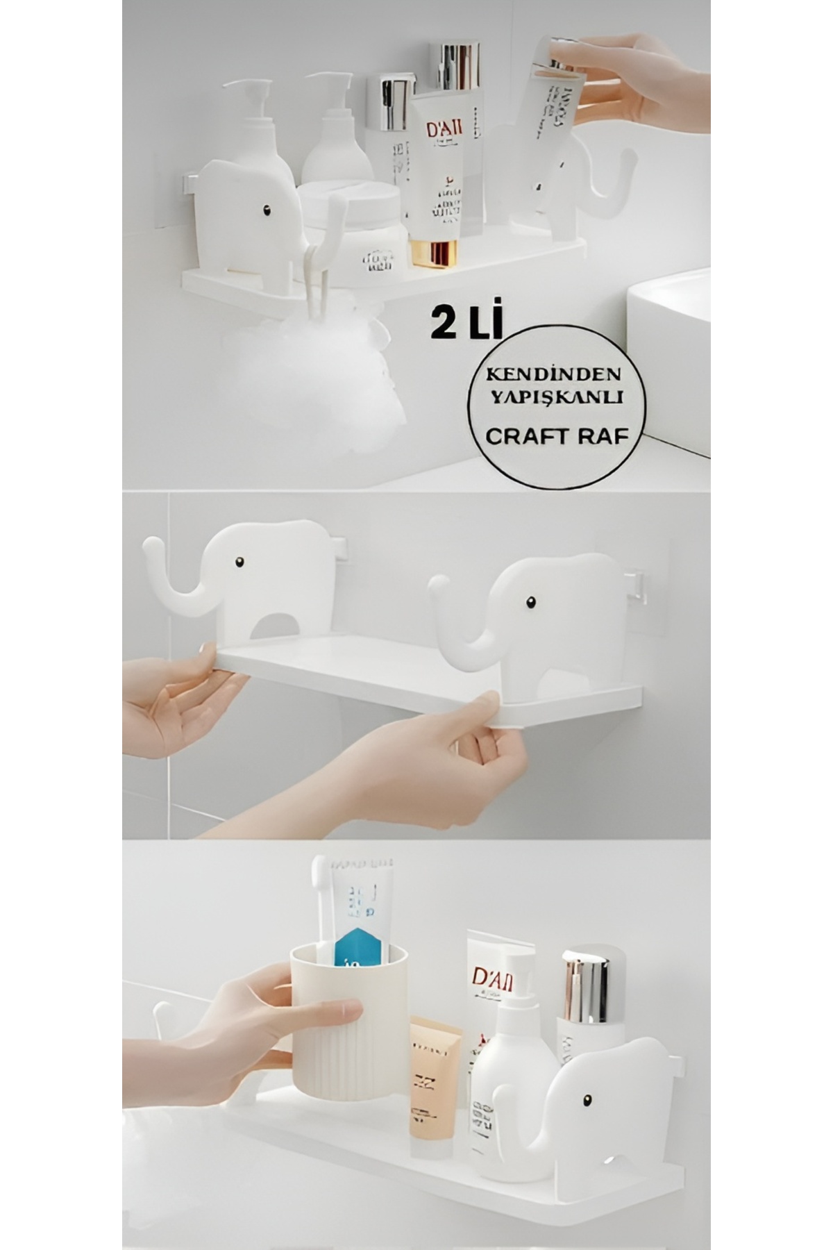 EVİMDM 2 Adet Kendinden Yapışkanlı Beyaz Fil Banyo & Mutfak Düzenleyici ...
