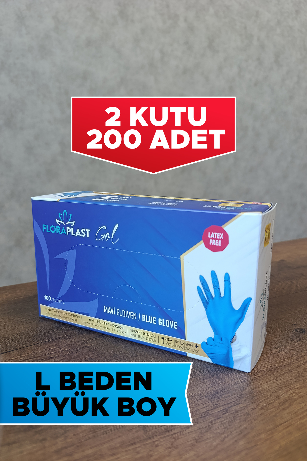 Floraplast L Beden 200 Adet Tek Kullanımlık Poşet Eldiven Mavi - Fiyatı ...