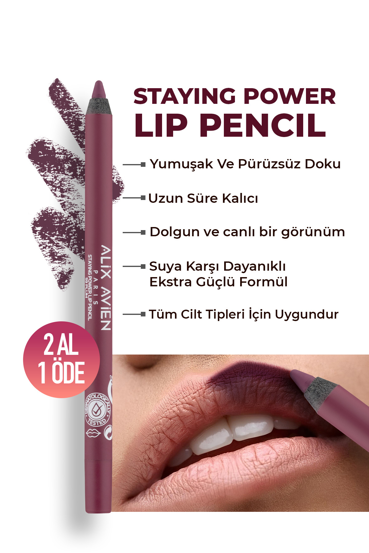 Alix Avien Suya Dayanıklı Uzun Süre Kalıcı Yumuşak Dudak Kalemi ...