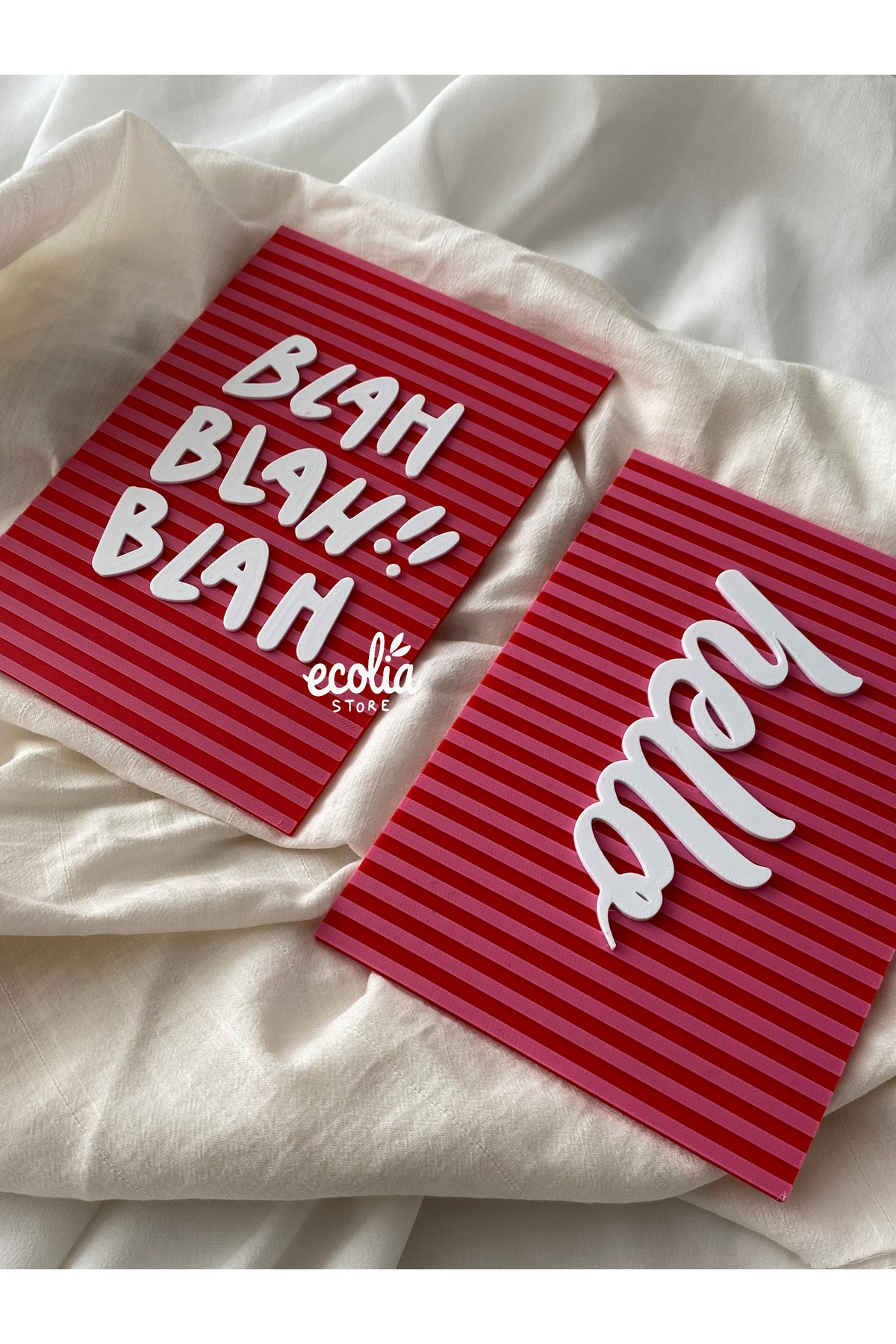 Main Collectibles Hello & Blah Blah Yazılı 2’li Duvar Süsü | Pembe Kırmızı Tasarım Yazı Panosu ...