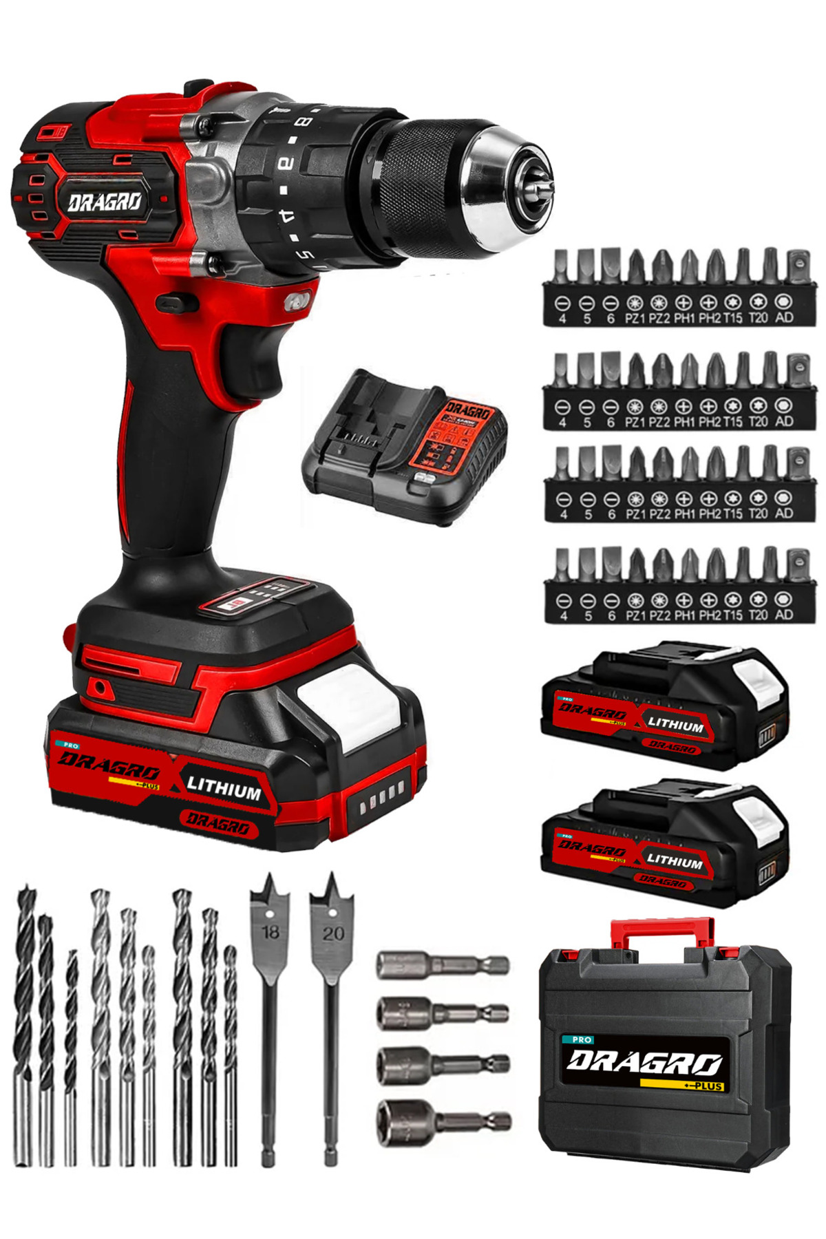 Dragro 21v Çift Akülü Vidalama Çelik Mandren Kömürsüz Motor Darbeli ...