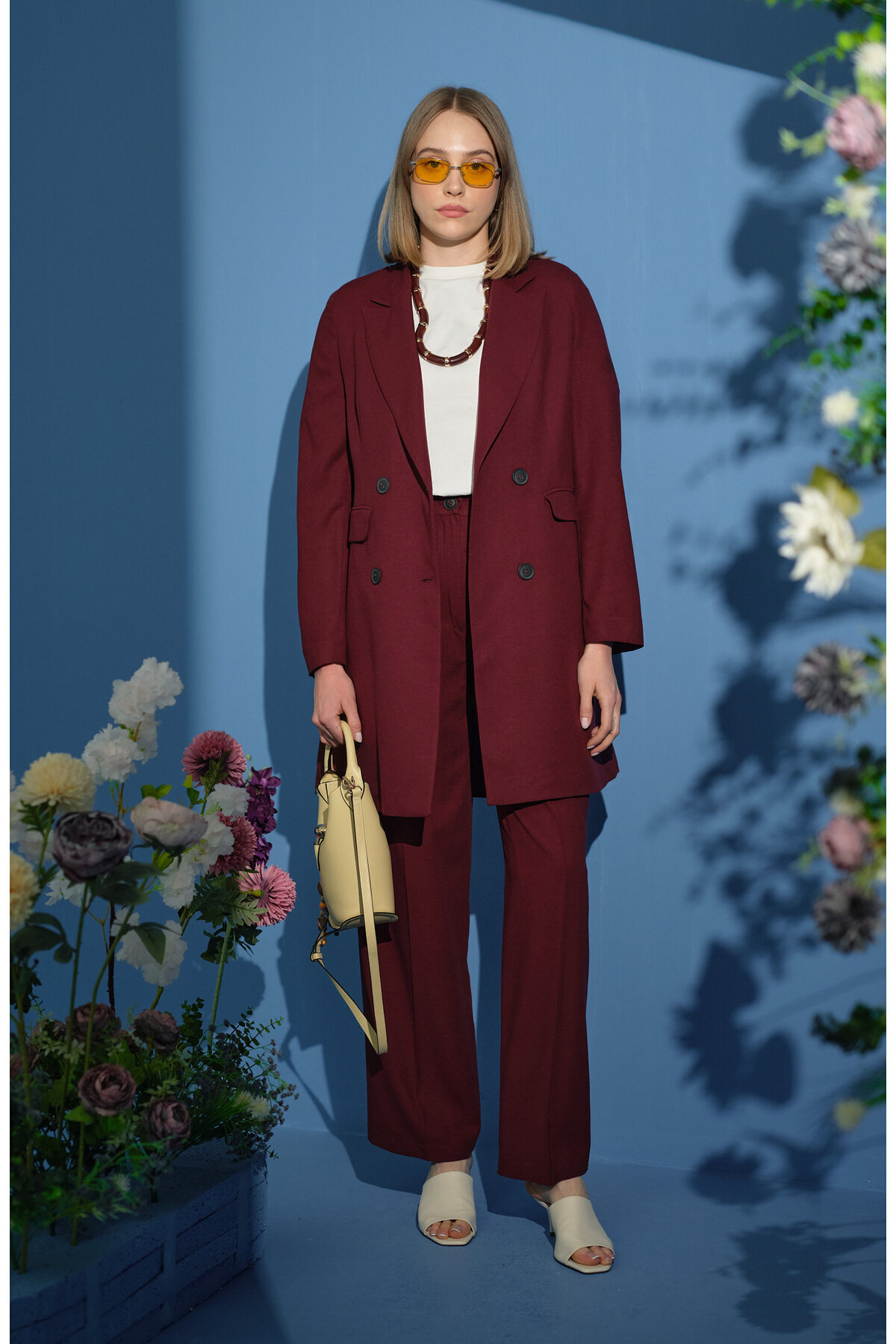 Fatma Atasoy Keten Bordo Palazzo Takım - Fiyatı, Yorumları
