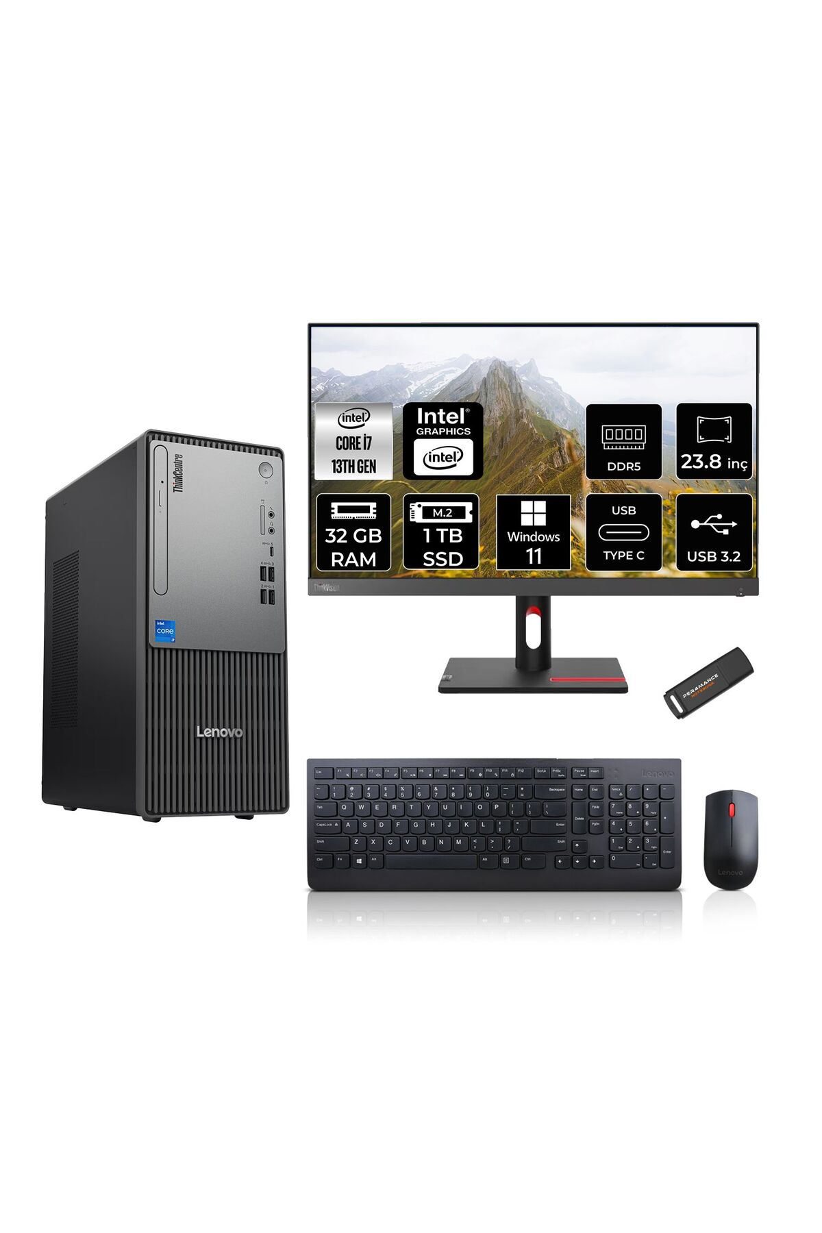 LENOVO ThinkCentre Neo 50T G5 i7 13700 32GB 1TB SSD 23.8" FHD Monitör ...