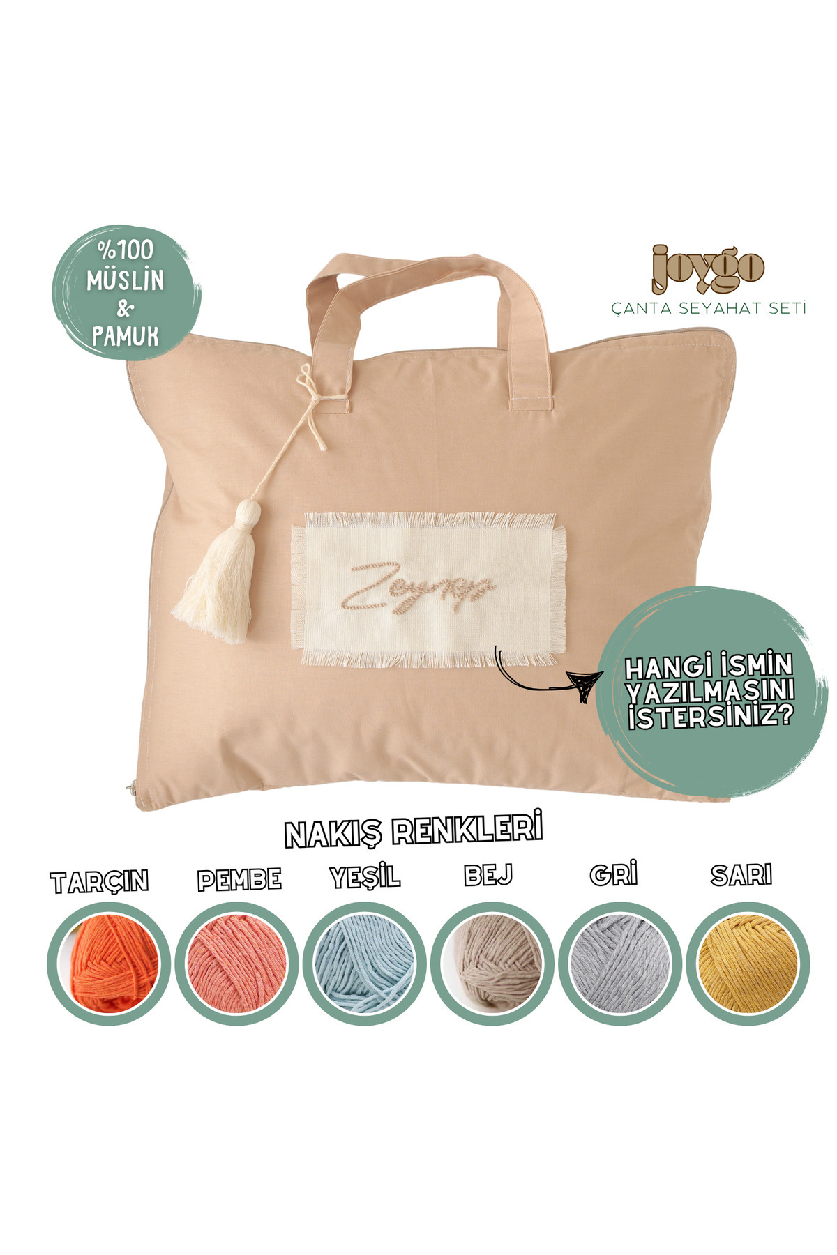 JOYFUL KIDS Joygo – Bej Renk - İsim Yazılı Çanta ve Seyahat Seti | %100 ...