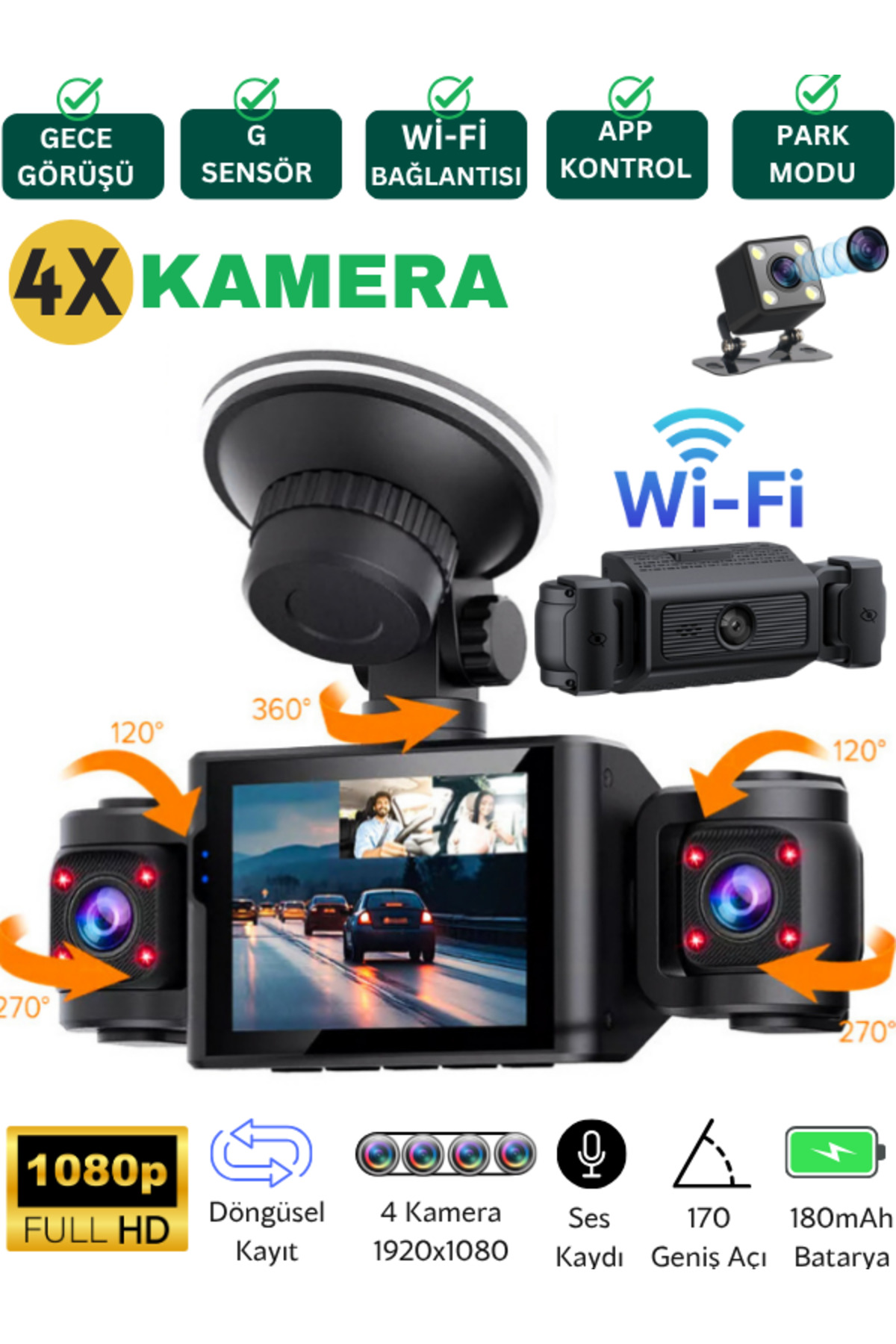 SONREİR CC40 Full HD Araç Güvenlik Kamerası – 4 Kameralı, Gece Görüşü ...