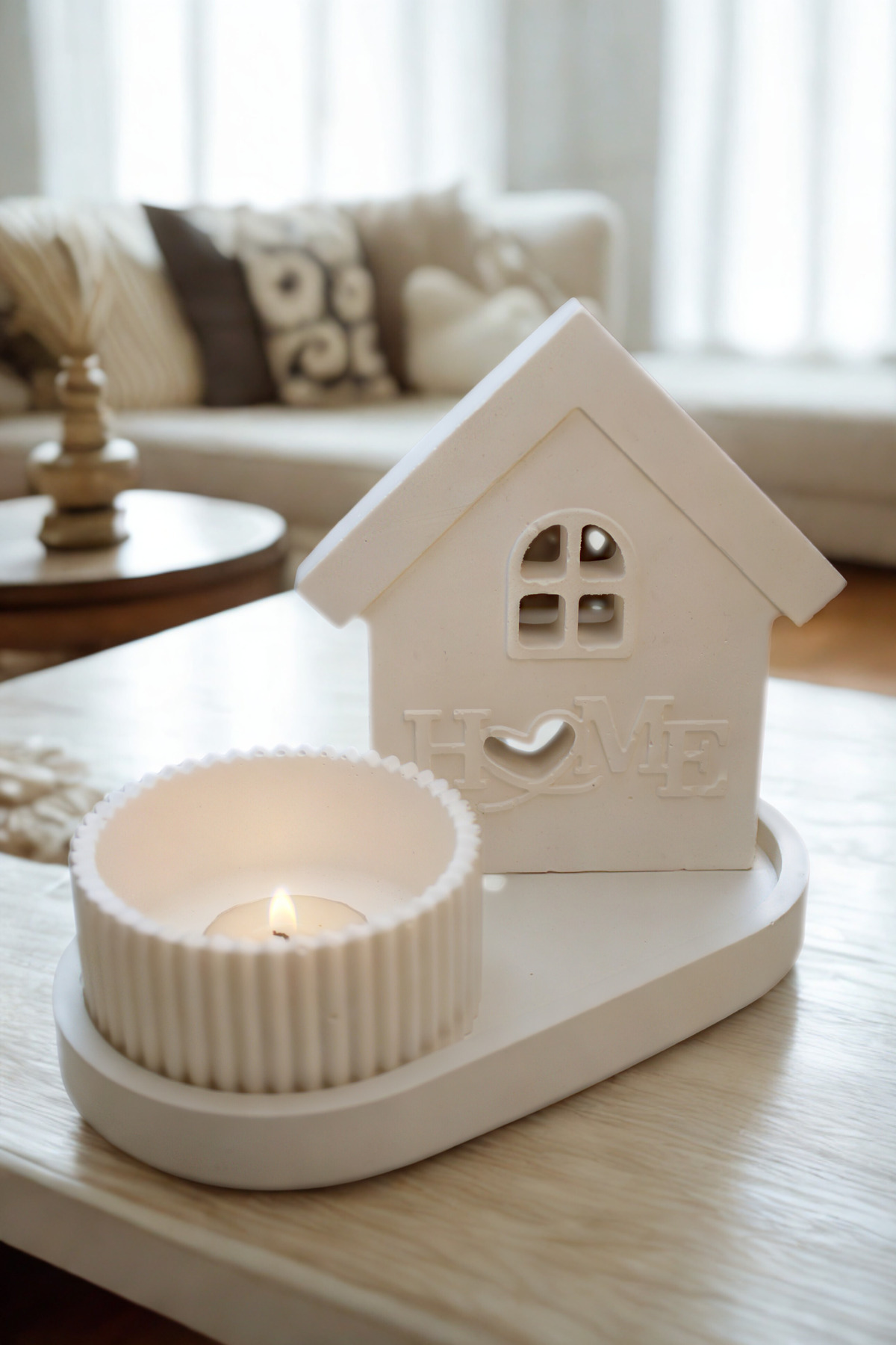 Bence Koleksiyon HOME Yazılı Ev Şeklinde Dekoratif Heykel ve Tealight ...