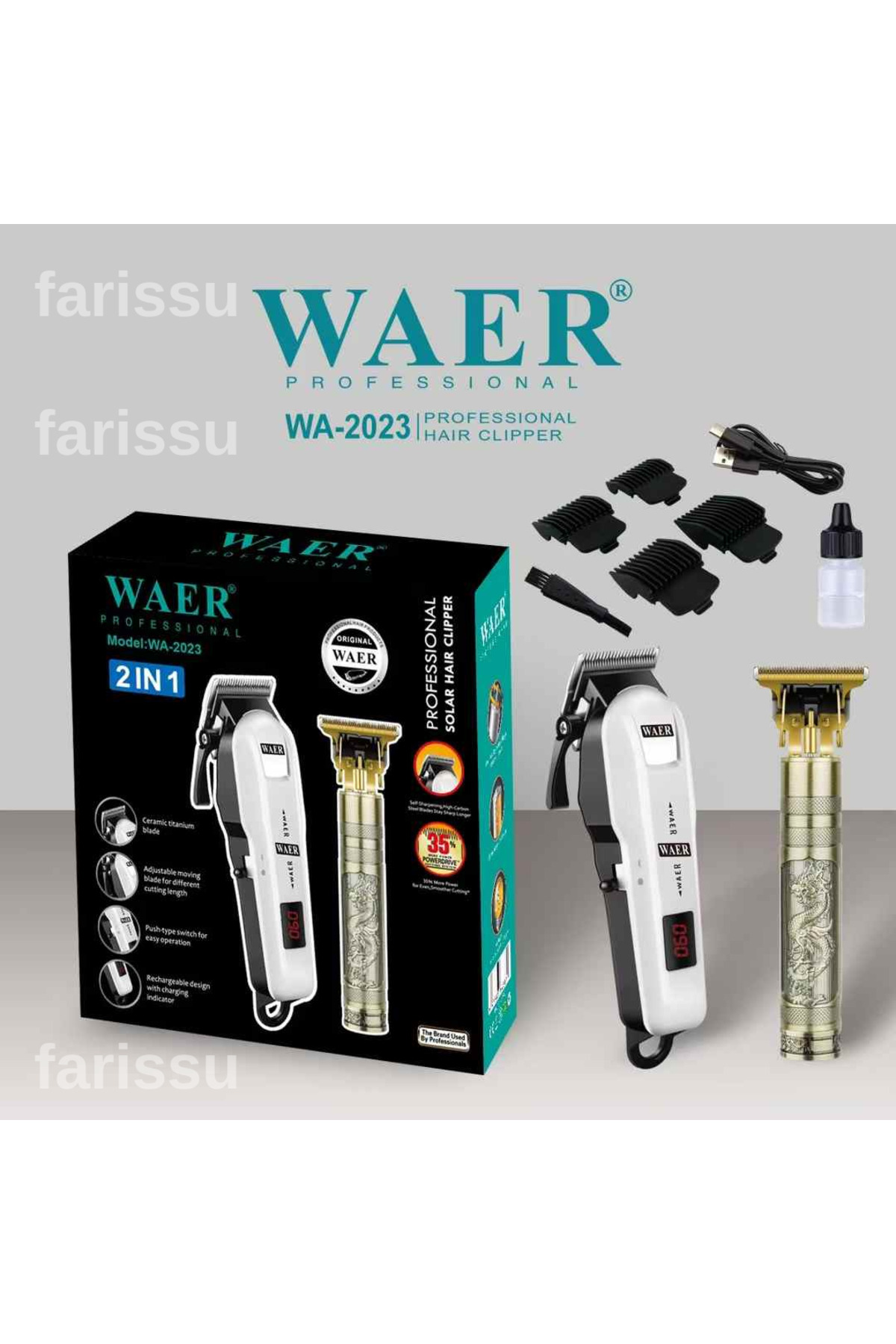 farissu WAER PROFESSIONAL WA-2023 2'si 1 Arada Profesyonel Saç ve Sakal ...
