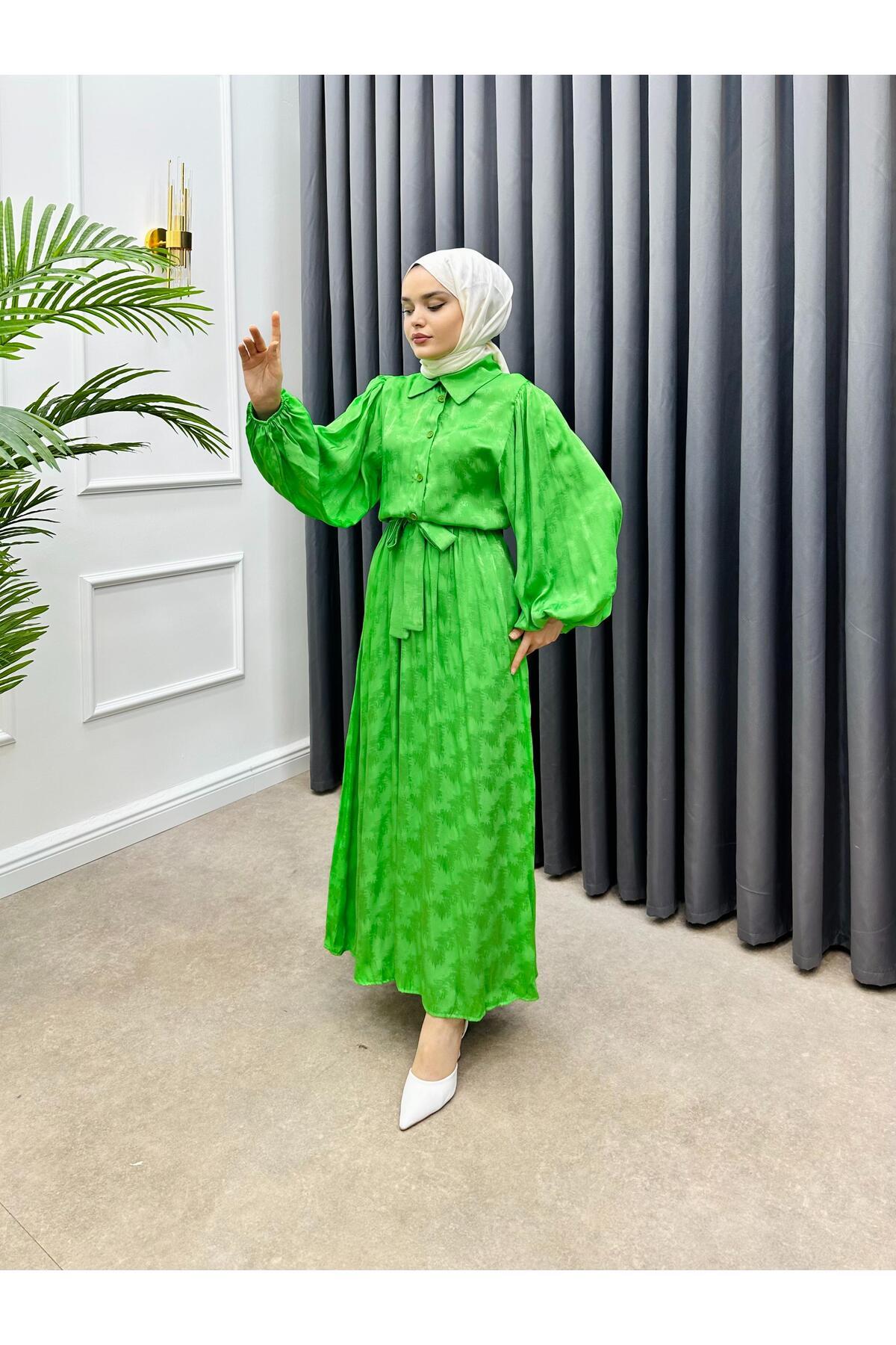 bezenstore NİDA MODEL ELBİSE NEON YEŞİL - Fiyatı, Yorumları