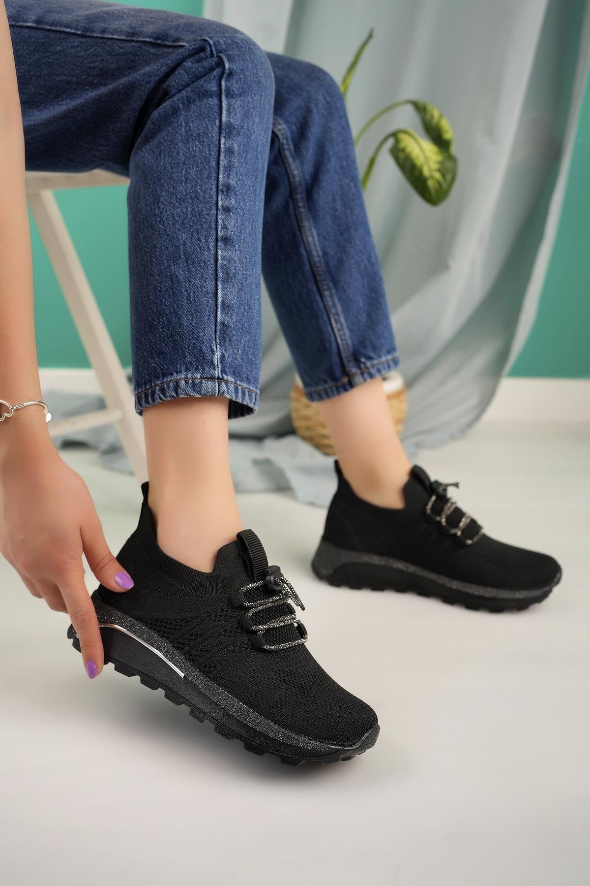 lady classy Kadın Bağcıklı Taşlı Triko Kadın Sneaker - Fiyatı, Yorumları