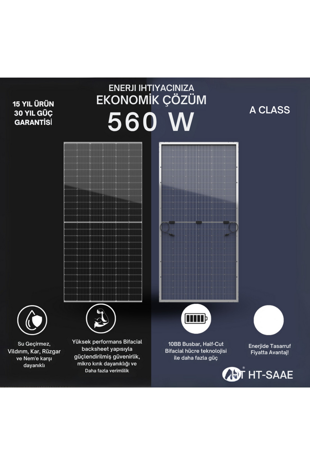 HT-SAAE Ht72-18x Transparan Şeffaf 560 Watt Güneş Enerji Paneli Half ...