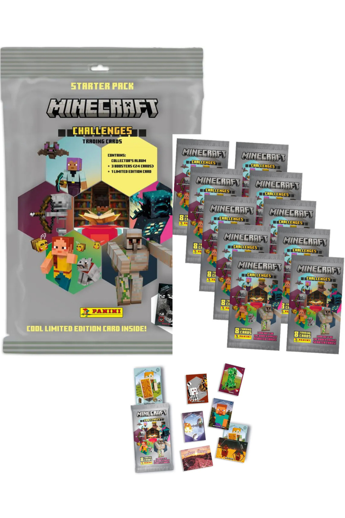 Next Plus Lisanslı Panini Minecraft Challenges Trading Card Collection Starter Pack+10 Paket ...