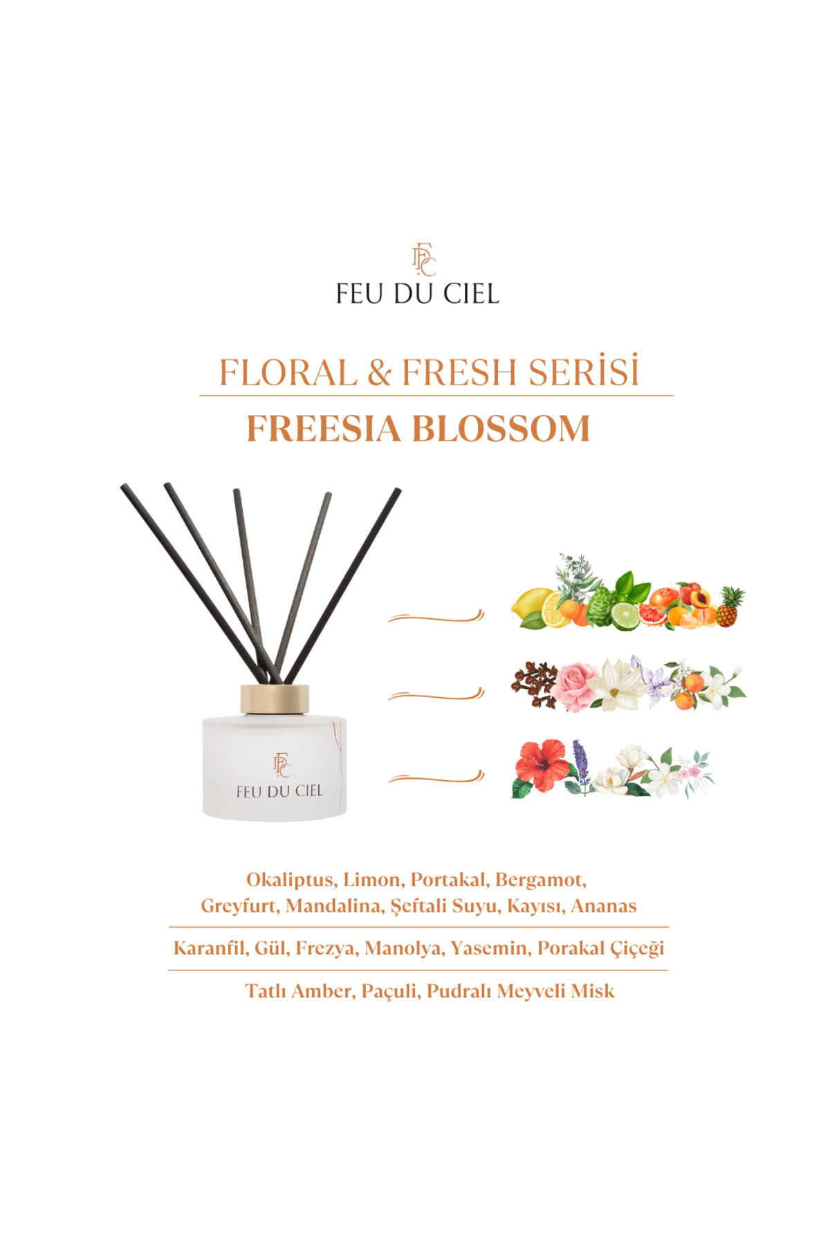 Feu du Ciel Premium Freesia Blossom Mandalina Portakal Limon Çubuklu ...
