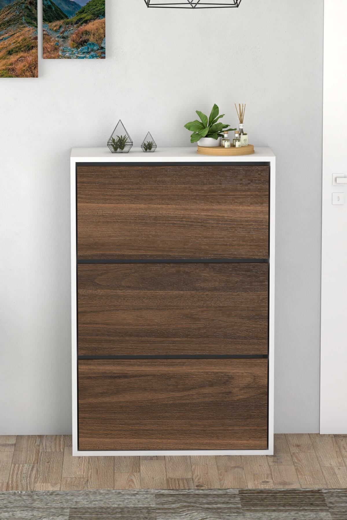 HALL BREATHE 3 Kapaklı Kayar Raflı Ahşap Ayakkabılık, Şık ve ...