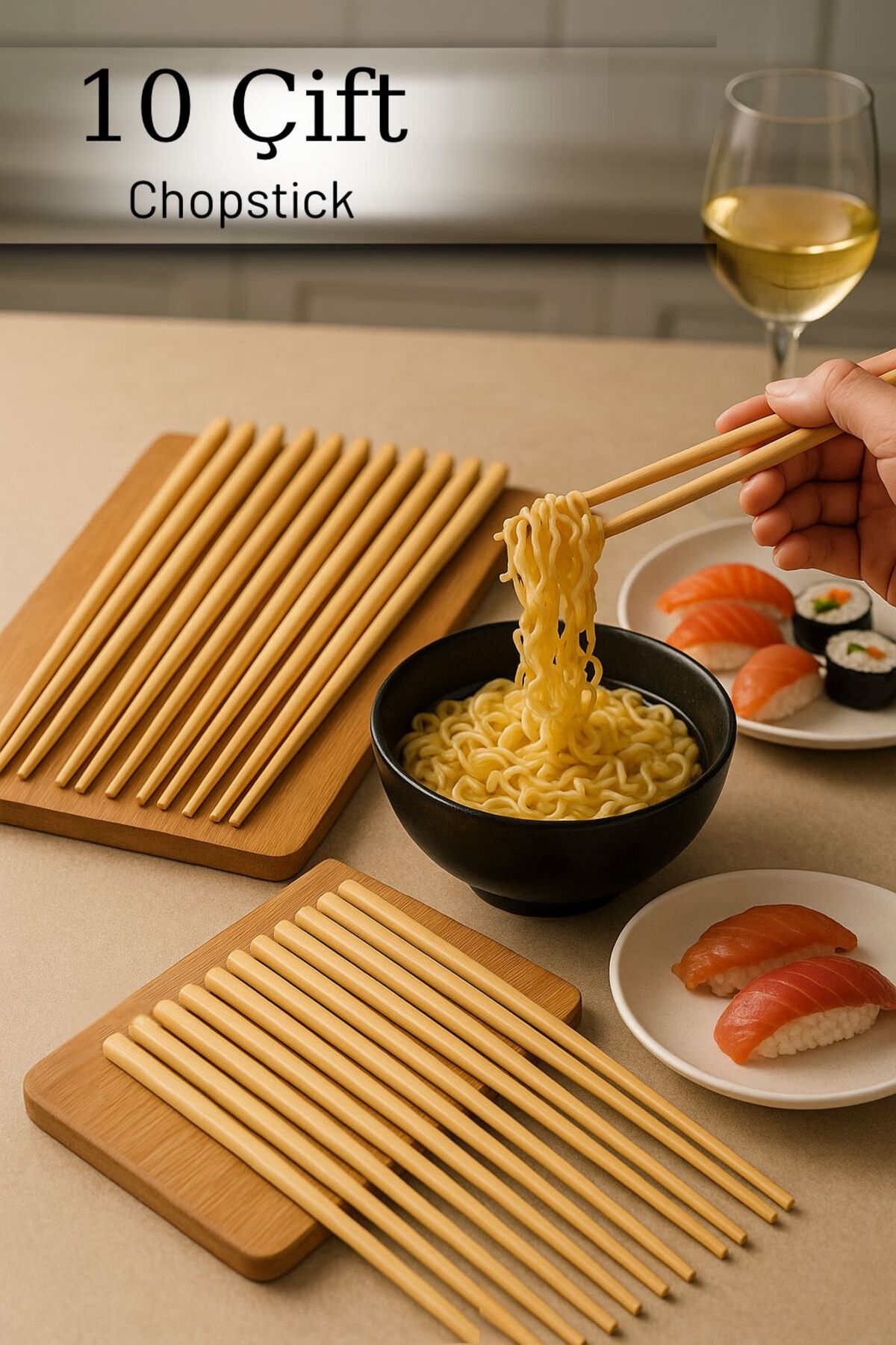 Kırmızı Beyaz Home Bambu Chopstick 10 Çift Yemek Çubuğu Seti Sushi ...