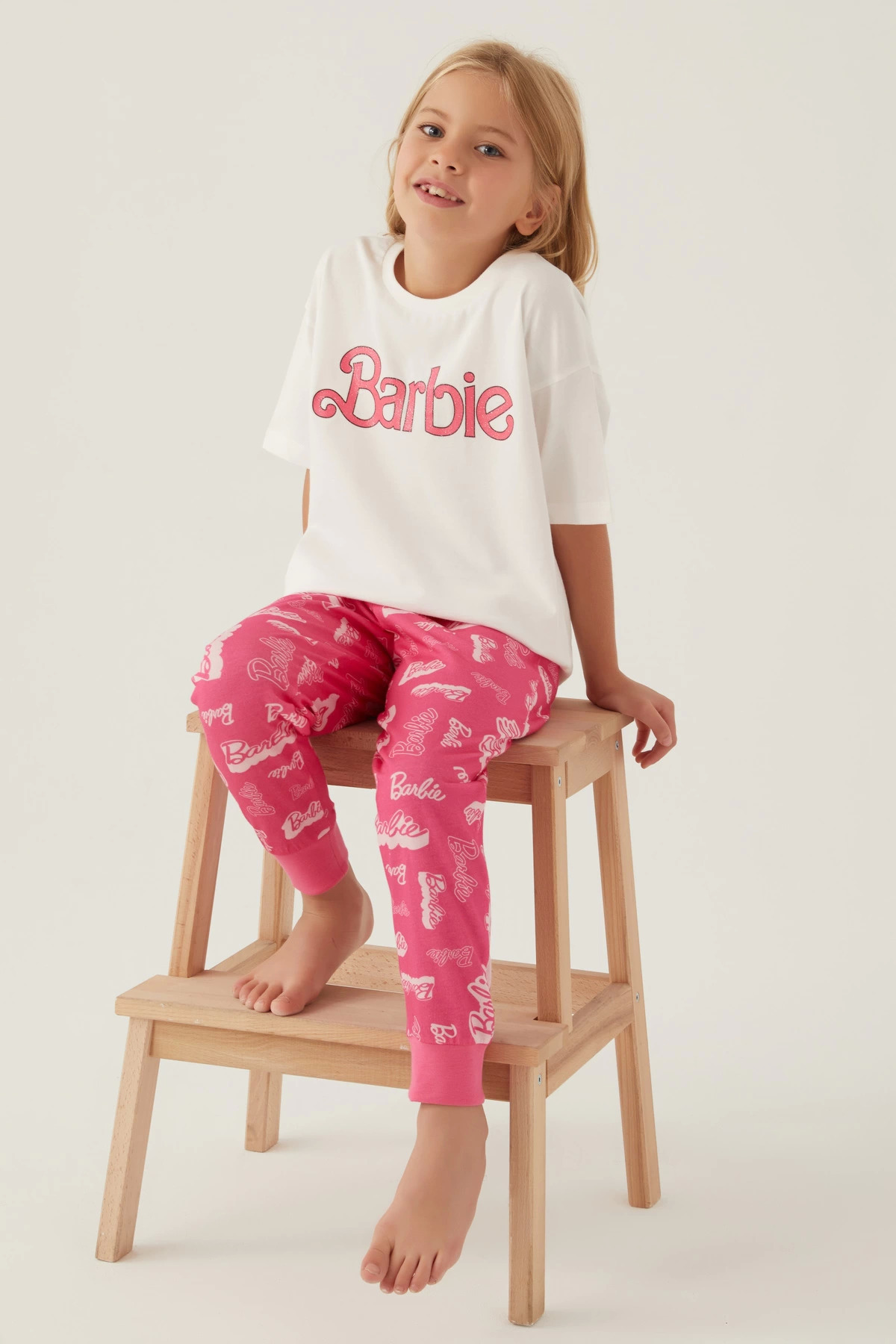 Genel Markalar Barbie L1704-3 Kız Çocuk Kısa Kol Pijama Takımı - Krem ...