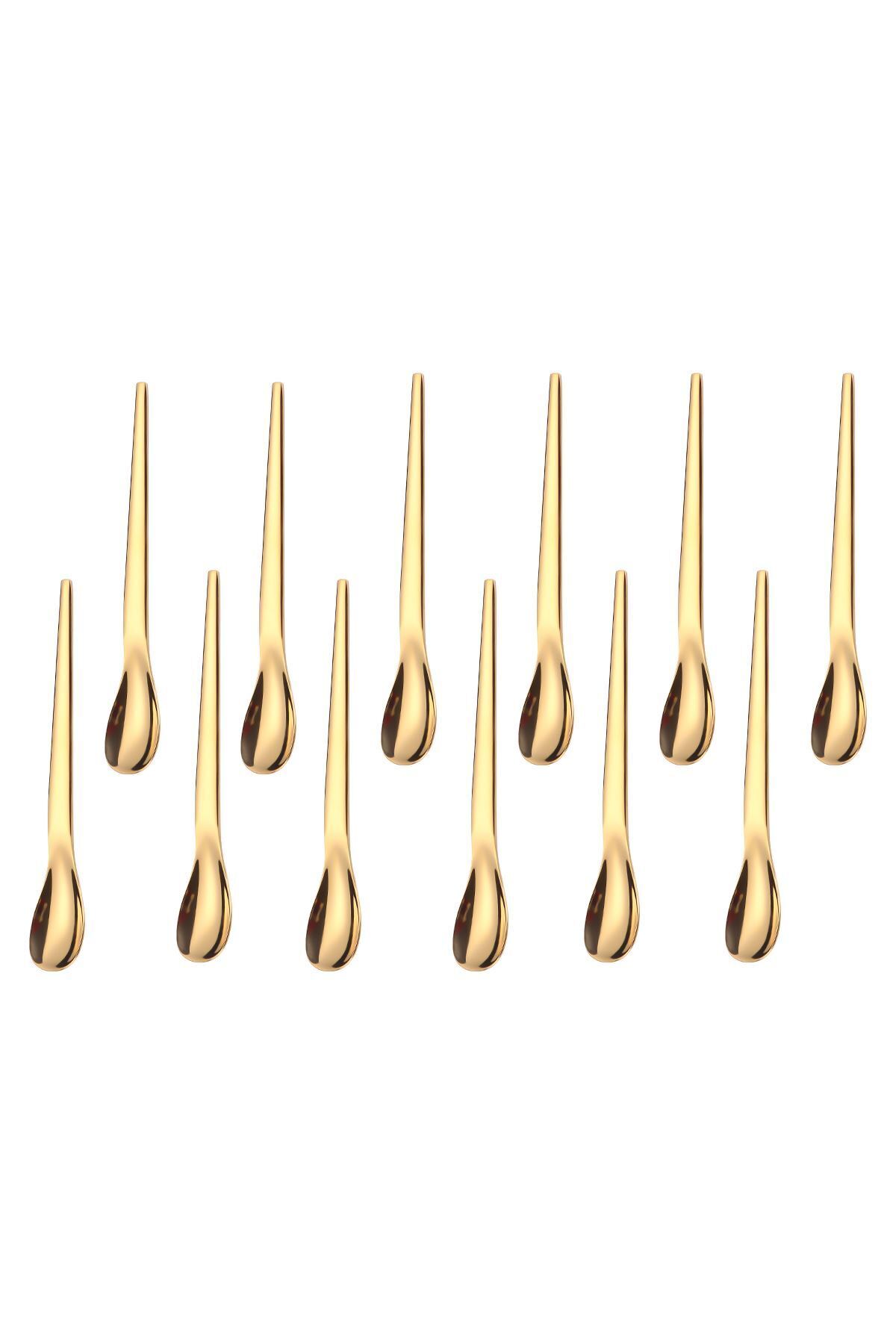 Chavin 304 Çelik 12 Adet Gold Lüx Modern Çay Kaşığı Kahve Fincan Kaşığı ...