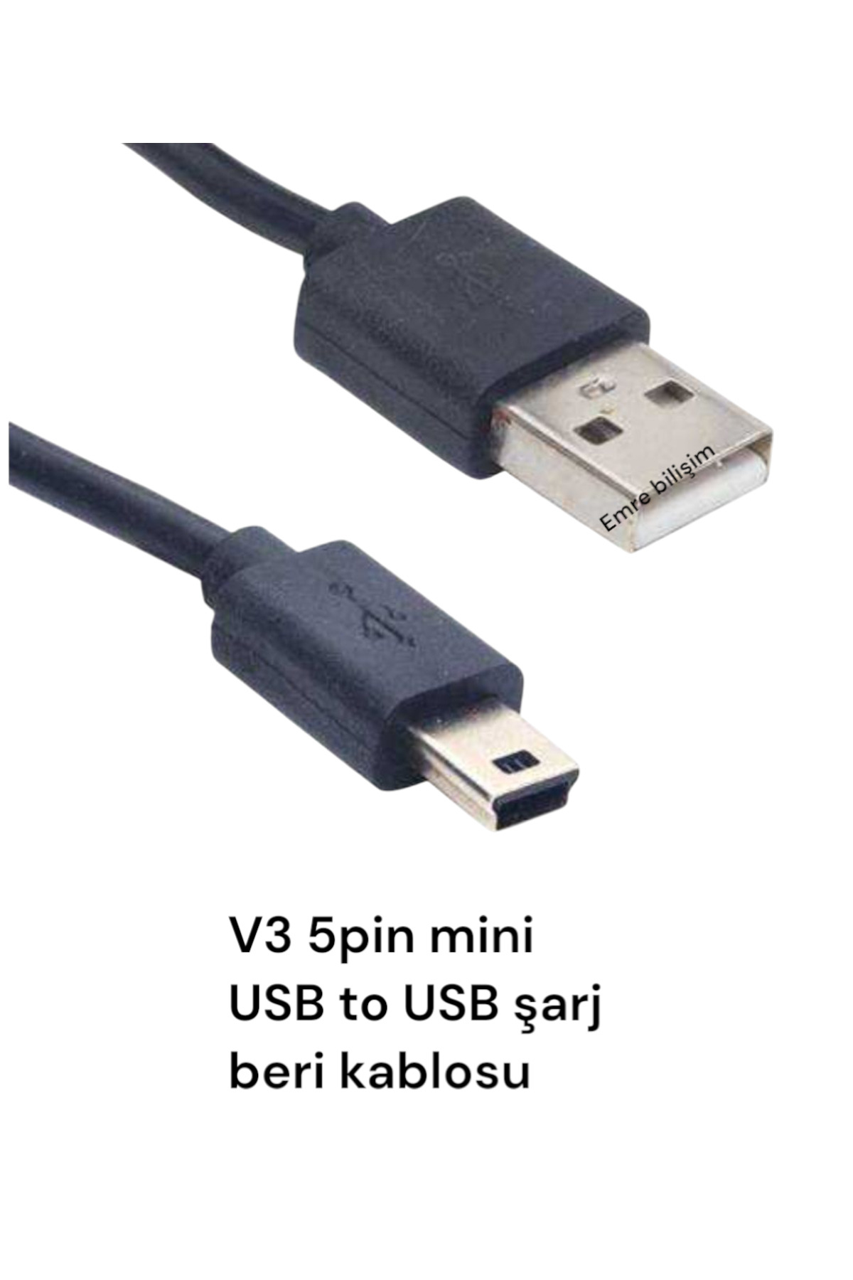 emrebilisim USB Erkek Mini USB V3/5pin To USB Kablo 50CM Siyah Kamera ...
