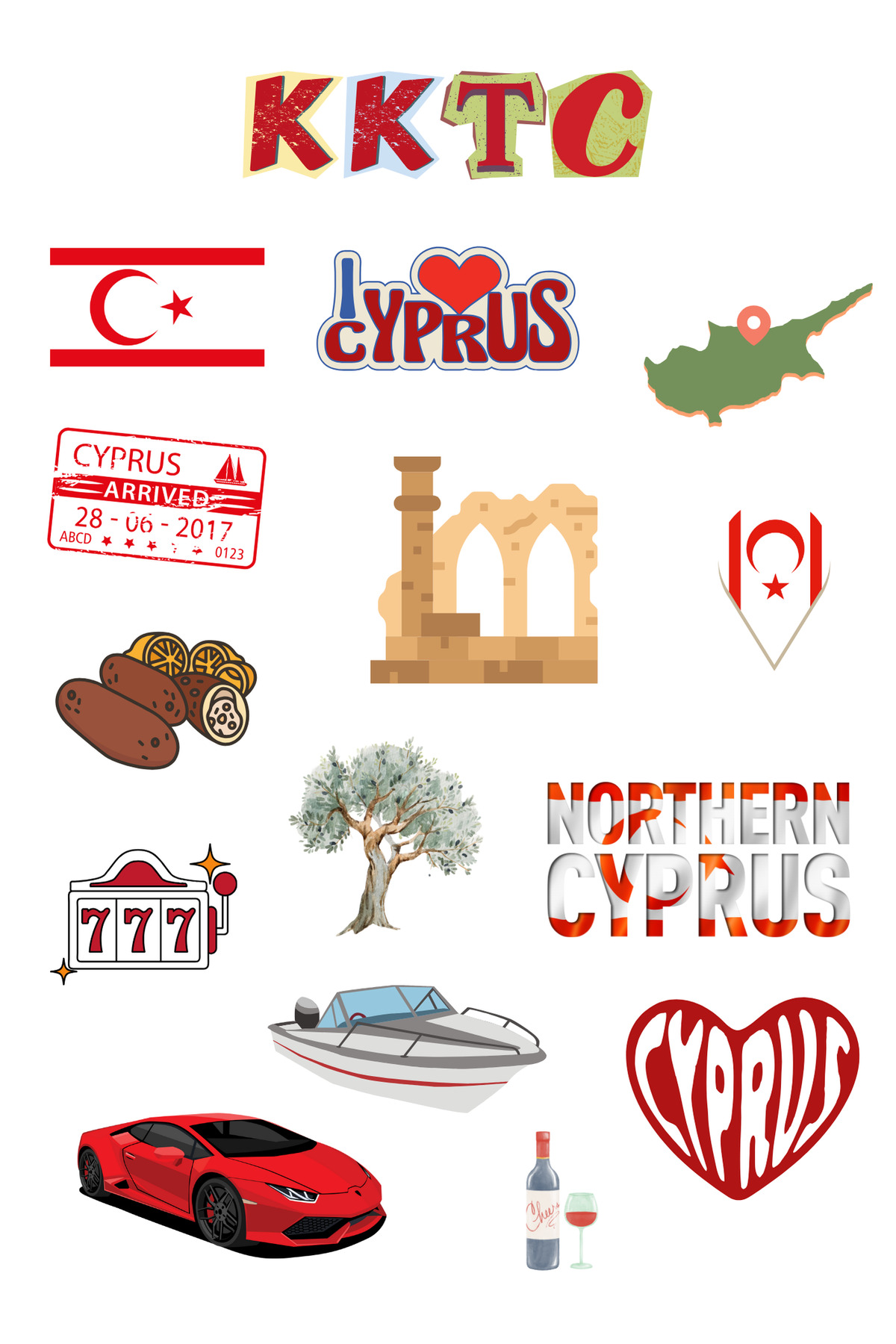 ANSHA CRAFTS Kuzey Kıbrıs Türk Cumhuriyeti Sticker Seti - Bullet ...