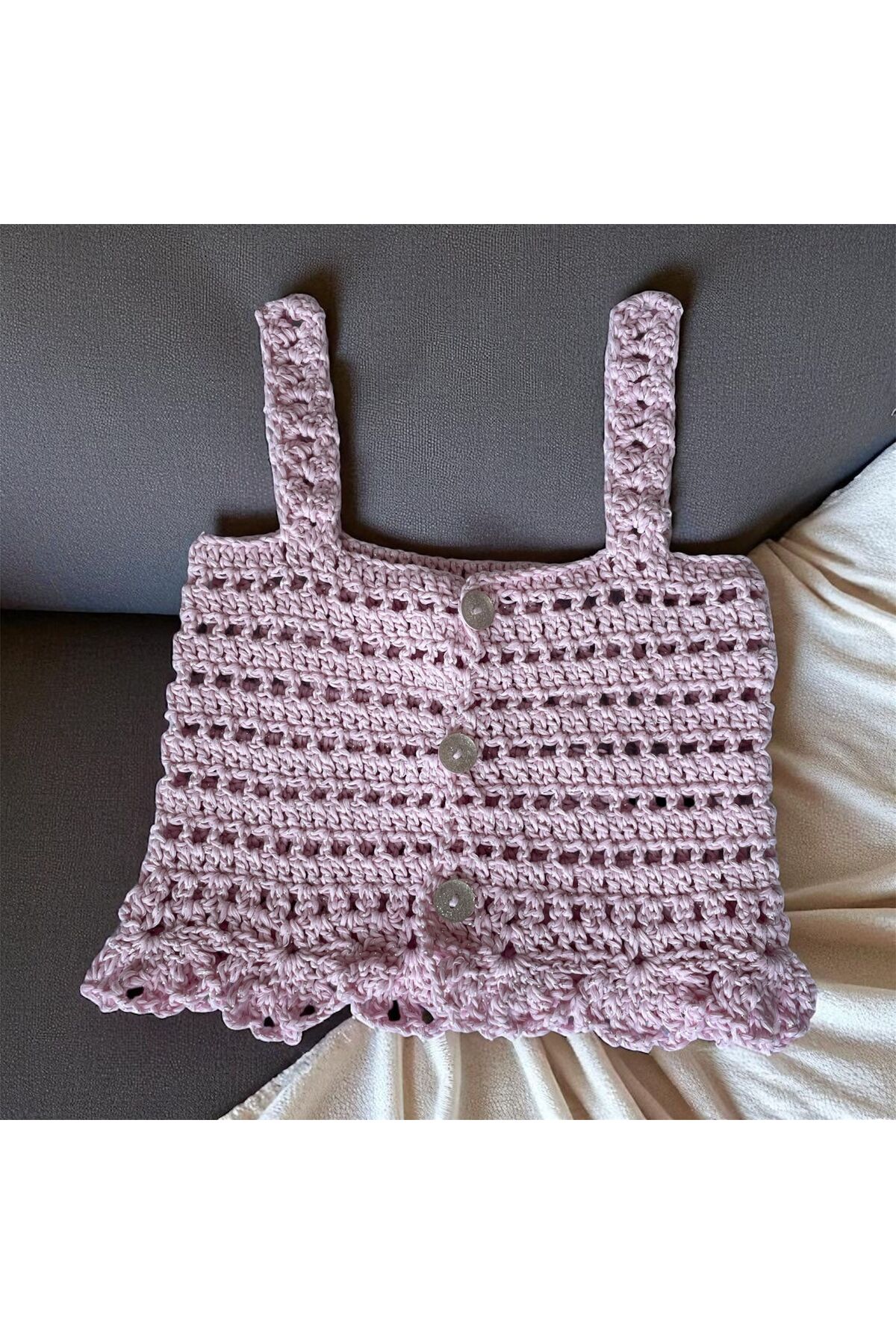 The Cloudish Shop Kız Çocuk Merserize Simli pembe El Örgüsü Crop Bluz 2 ...