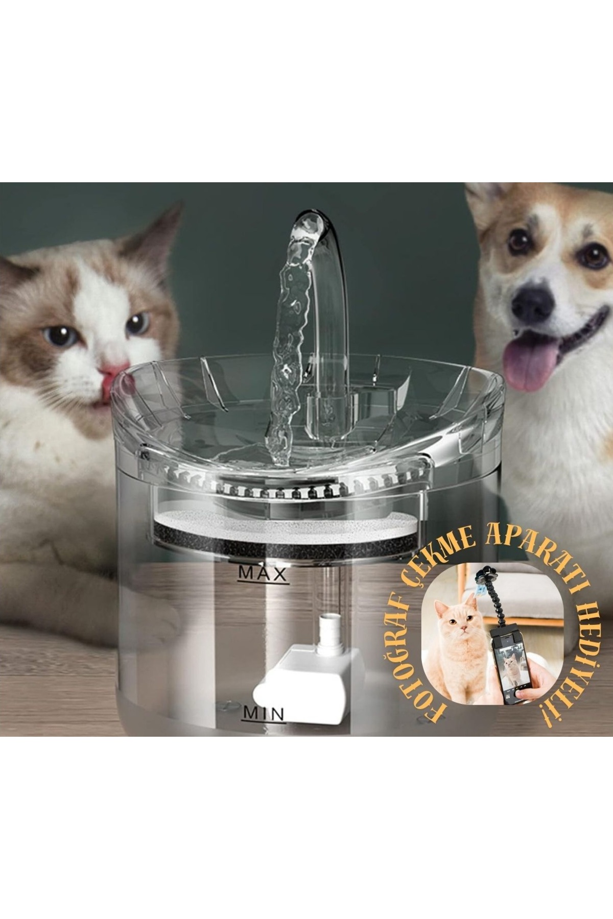 VenaliaStore Sessiz Otomatik Pet Kedi Köpek Su Sebili Pınarı Çeşmesi ...