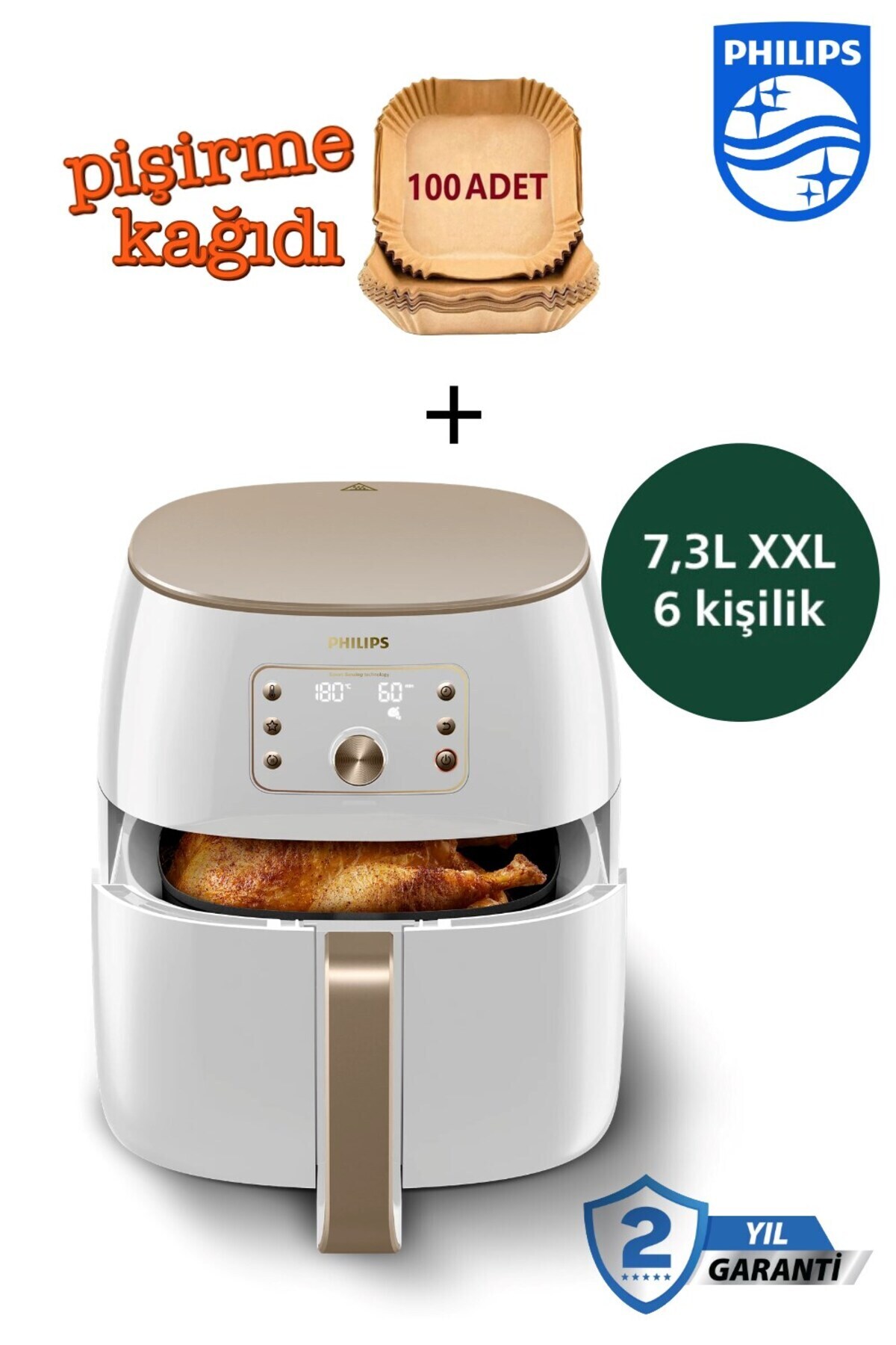 Philips Pişirme Kağıdı + Airfryer HD9870 XXL Kapasite – 1,4 kg Tavuk ...